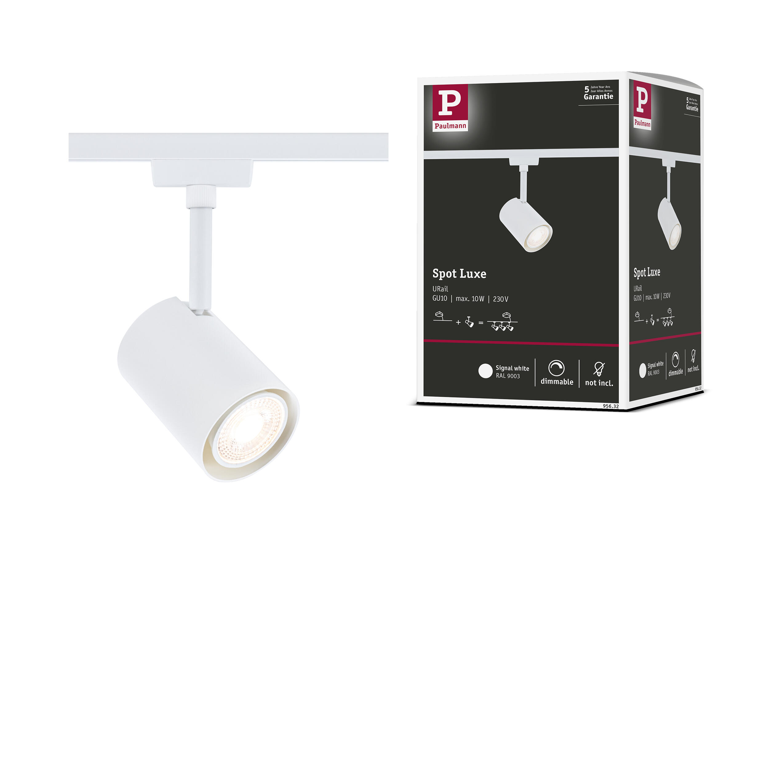 Spot sur rail URail Luxe GU10 max. 10W gradable 230V blanc signal ...