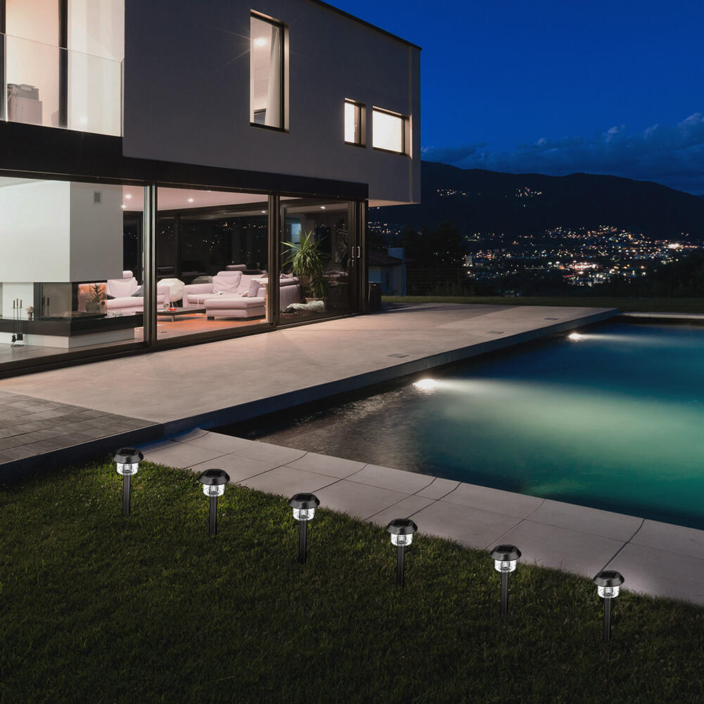 Pack de 8 balizas de jardín solares de exterior LED acero negro LUMISKY ...