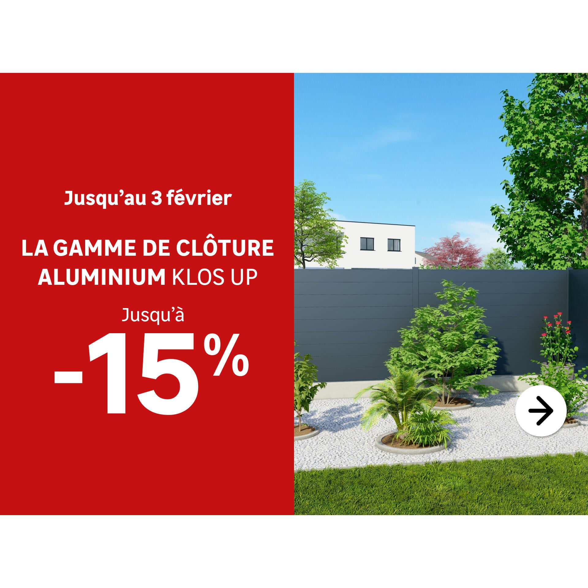 Jusqu'à - 15% sur la gamme de clôture ALUMINIUM KLOS UP | Leroy Merlin