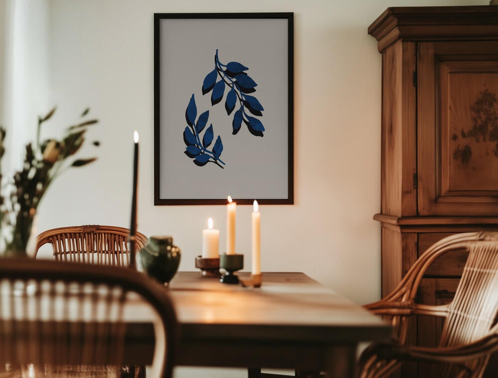Cuadro con marco Botánica Azul azul y beige 52 cm x 72 cm | Leroy Merlin