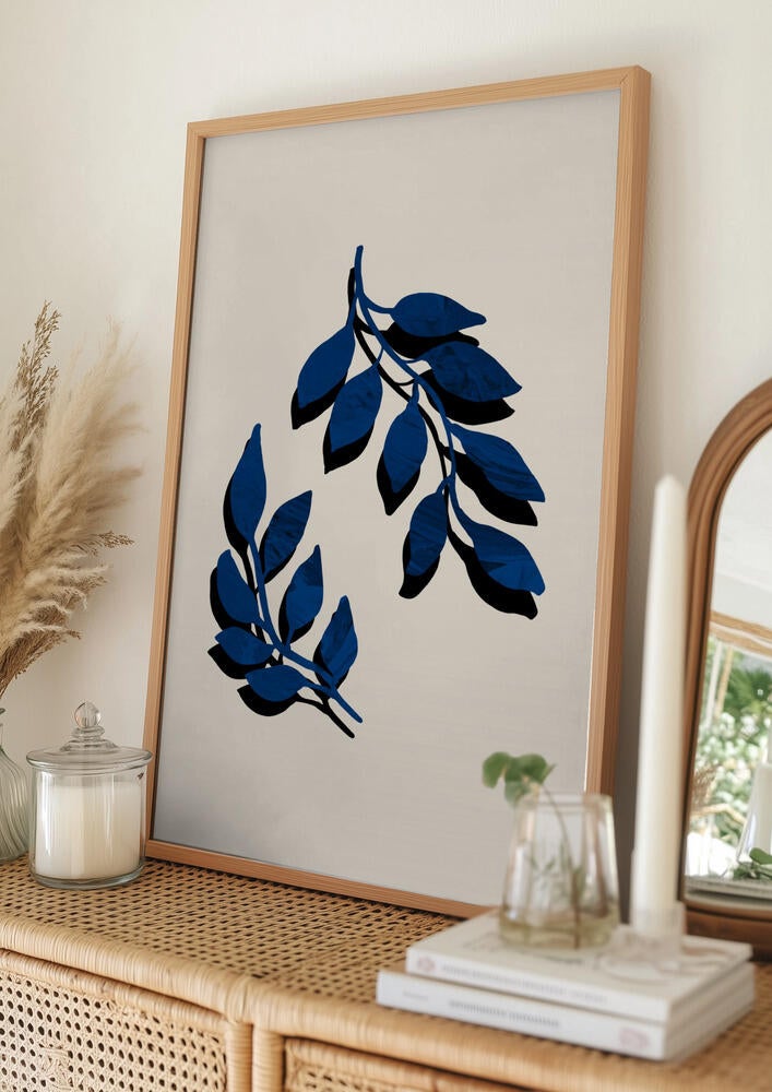 Cuadro con marco Botánica Azul azul y beige 52 cm x 72 cm | Leroy Merlin