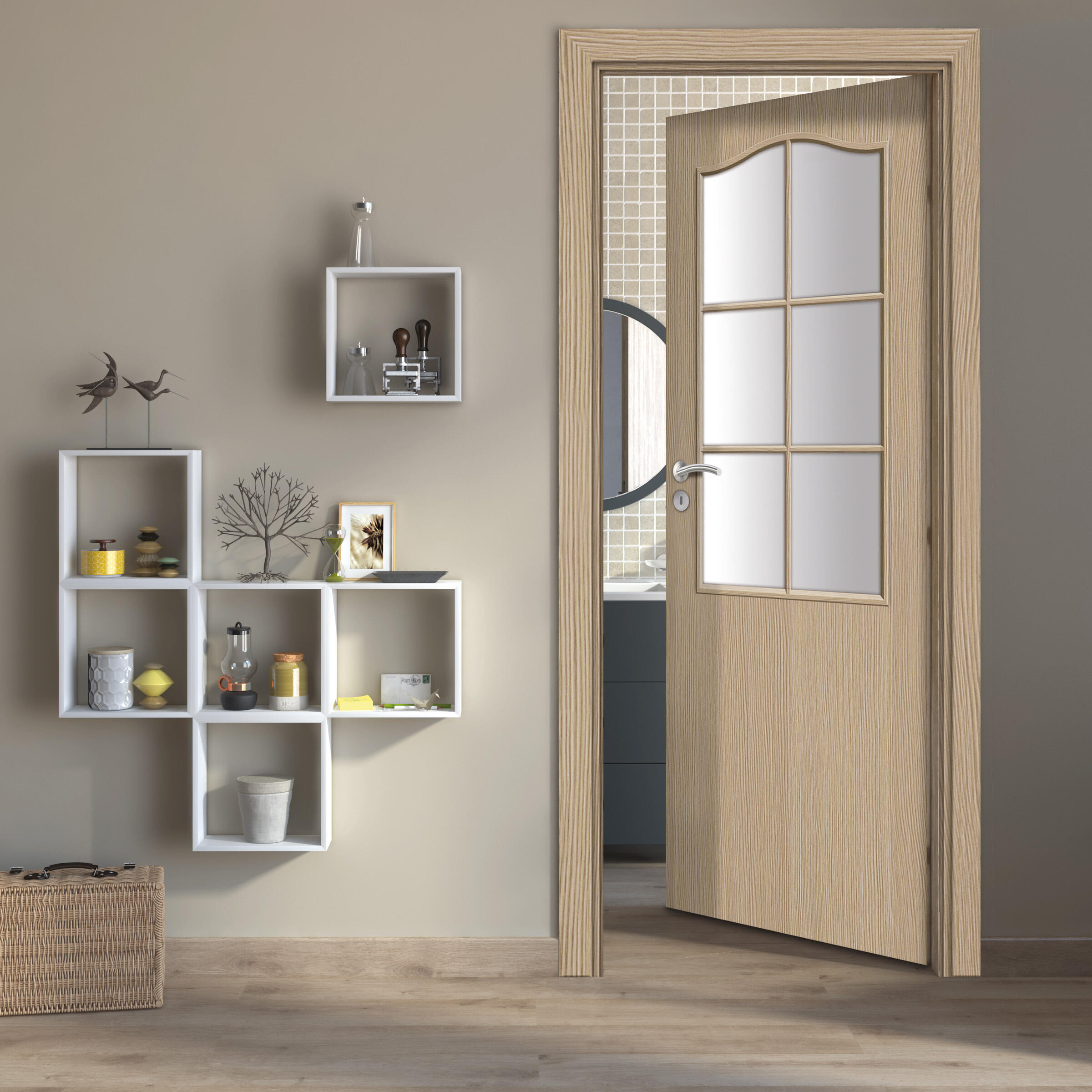 Porta battente Cedar Vetrata beige L 60 x H 210 cm destra | Leroy Merlin