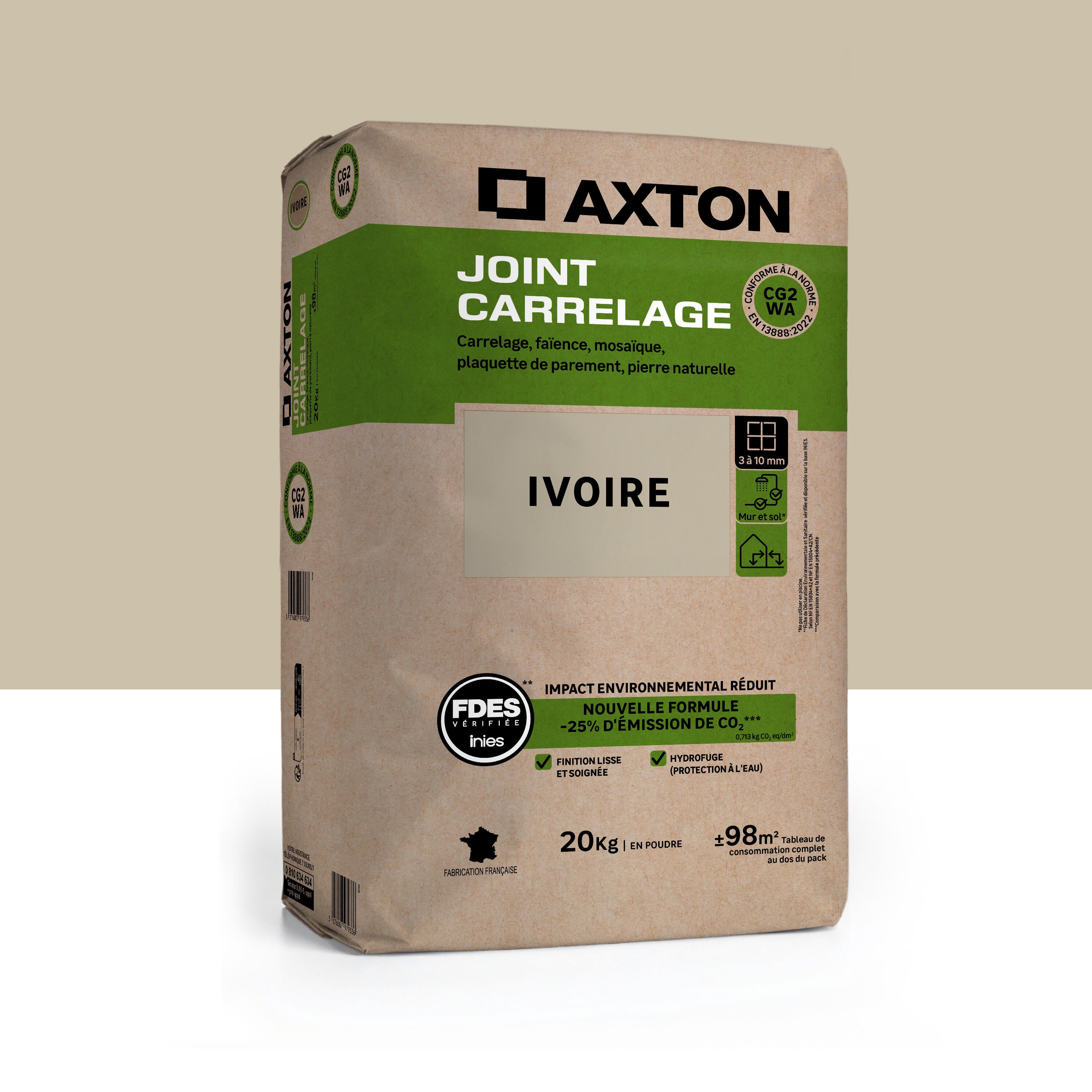 Joint Poudre Carrelage/Mosaïques Ivoire AXTON, 20 kg | Leroy Merlin