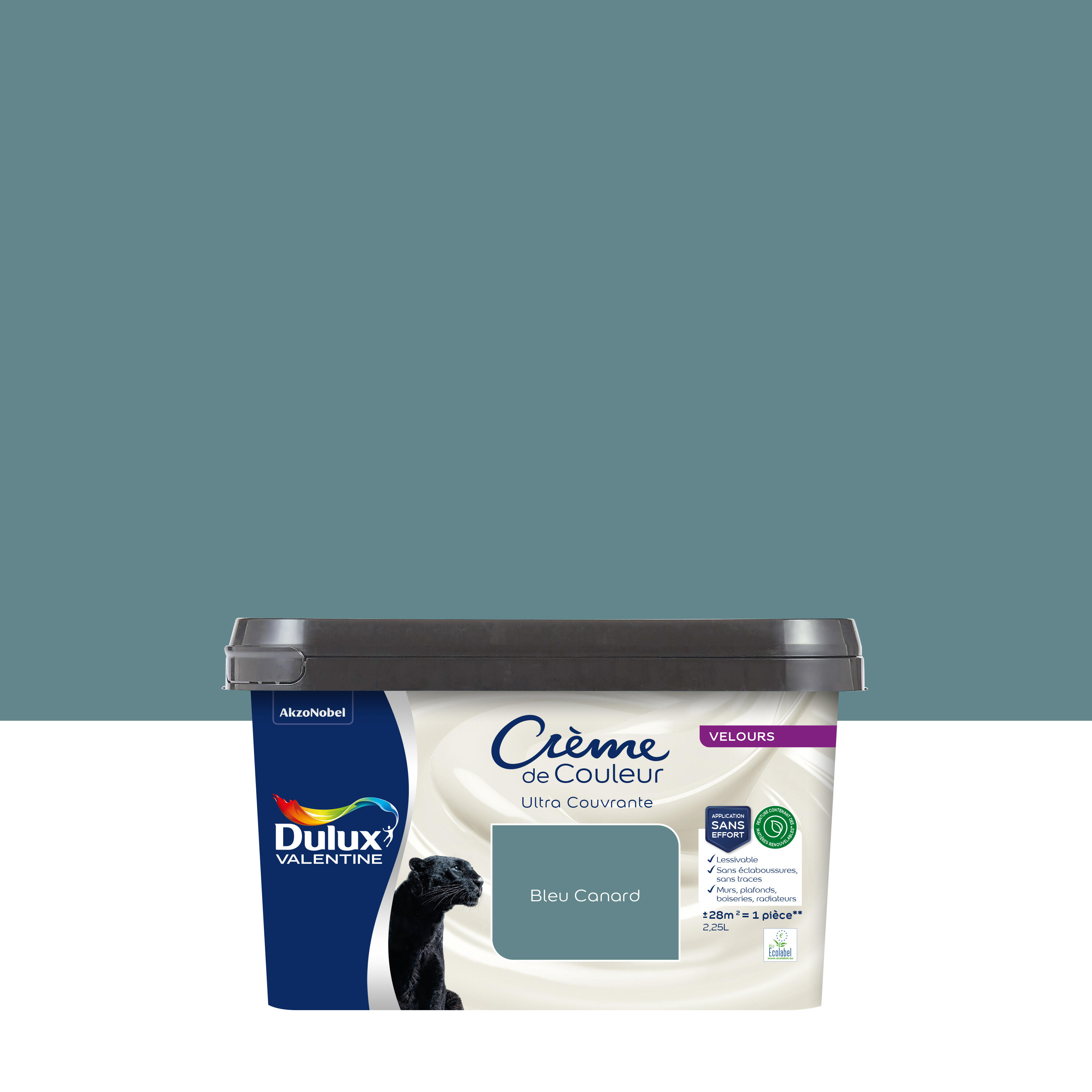 Peinture mur bleu canard velours DULUX VALENTINE Crème de couleur 2.25L ...