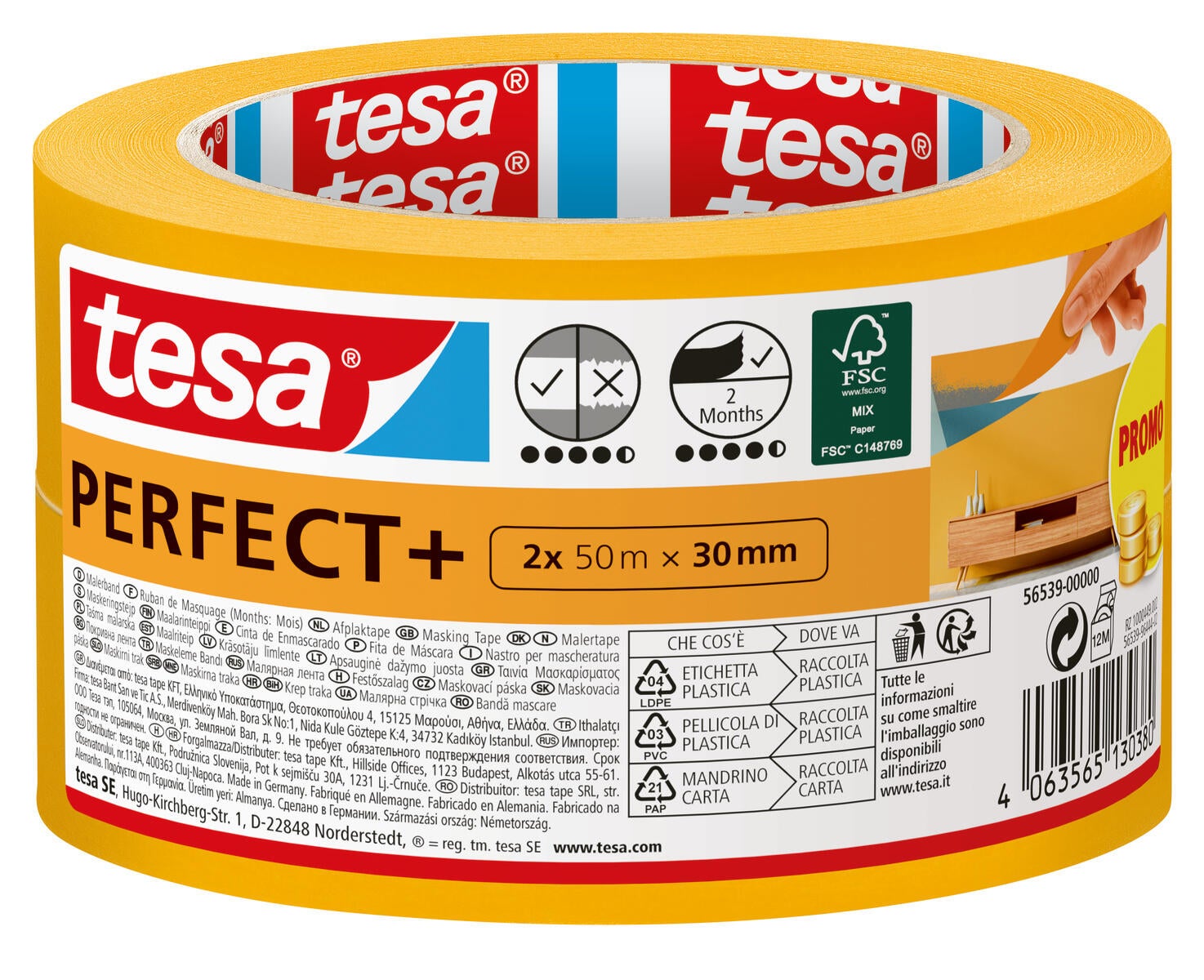 Ruban de masquage TESA perfect+ l.30 mm x L.50 m surfaces lisses ...