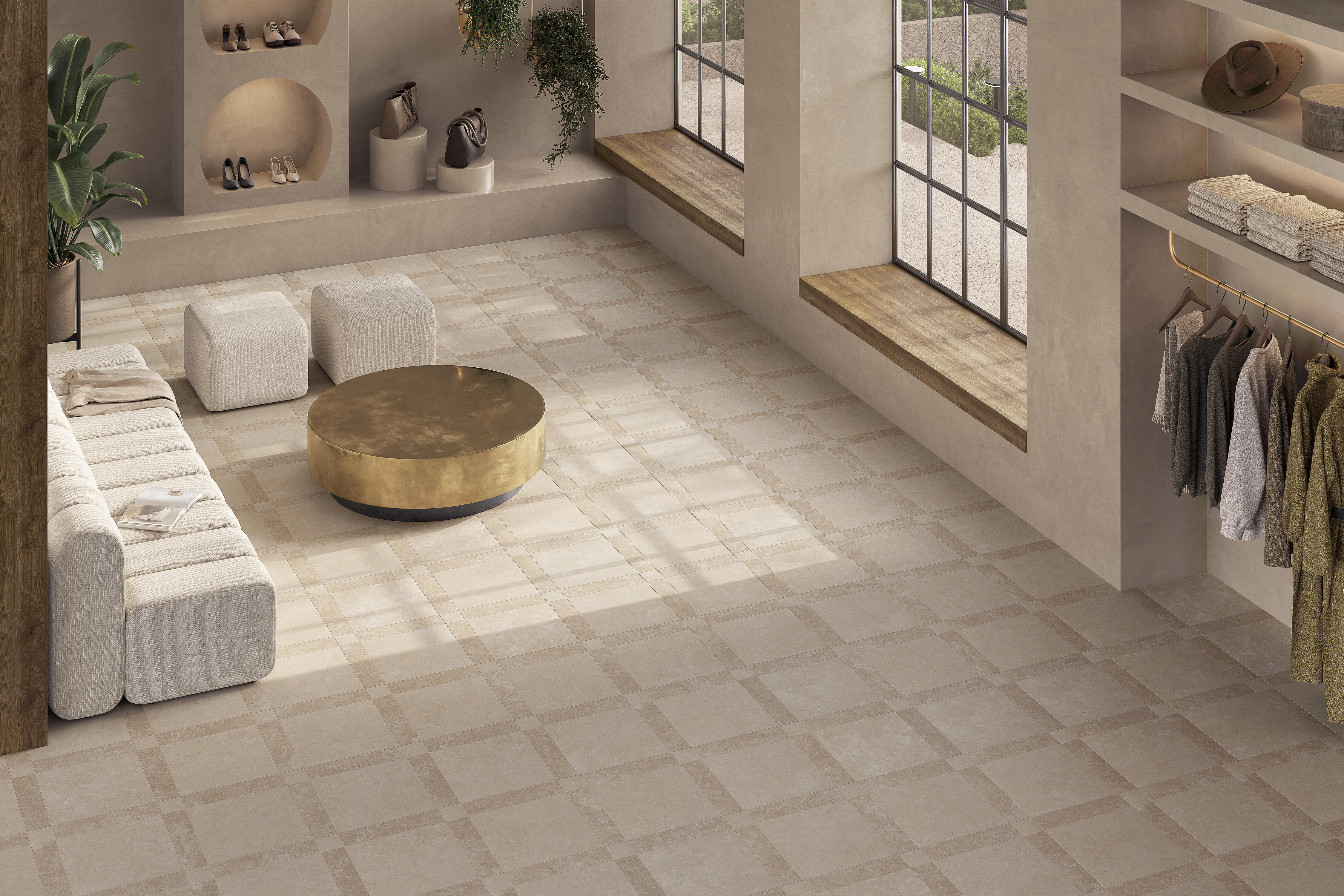 Suelo porcelánico Grace efecto travertino beige 44x44 cm C2 | Leroy Merlin