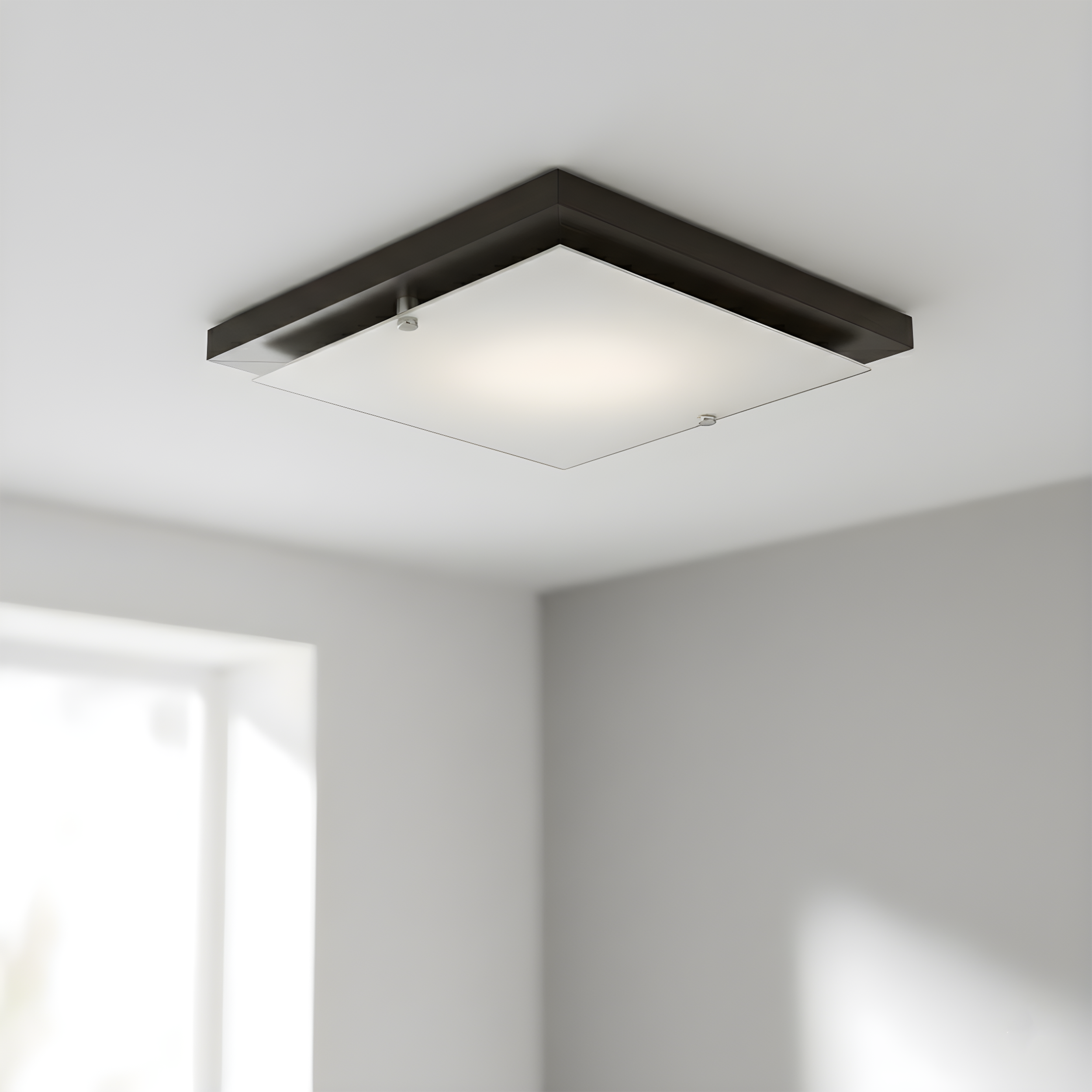 Plafón cuadrado 1 luz E27 de madera y cristal marrón PEDRO ø30 cm IP20 ...