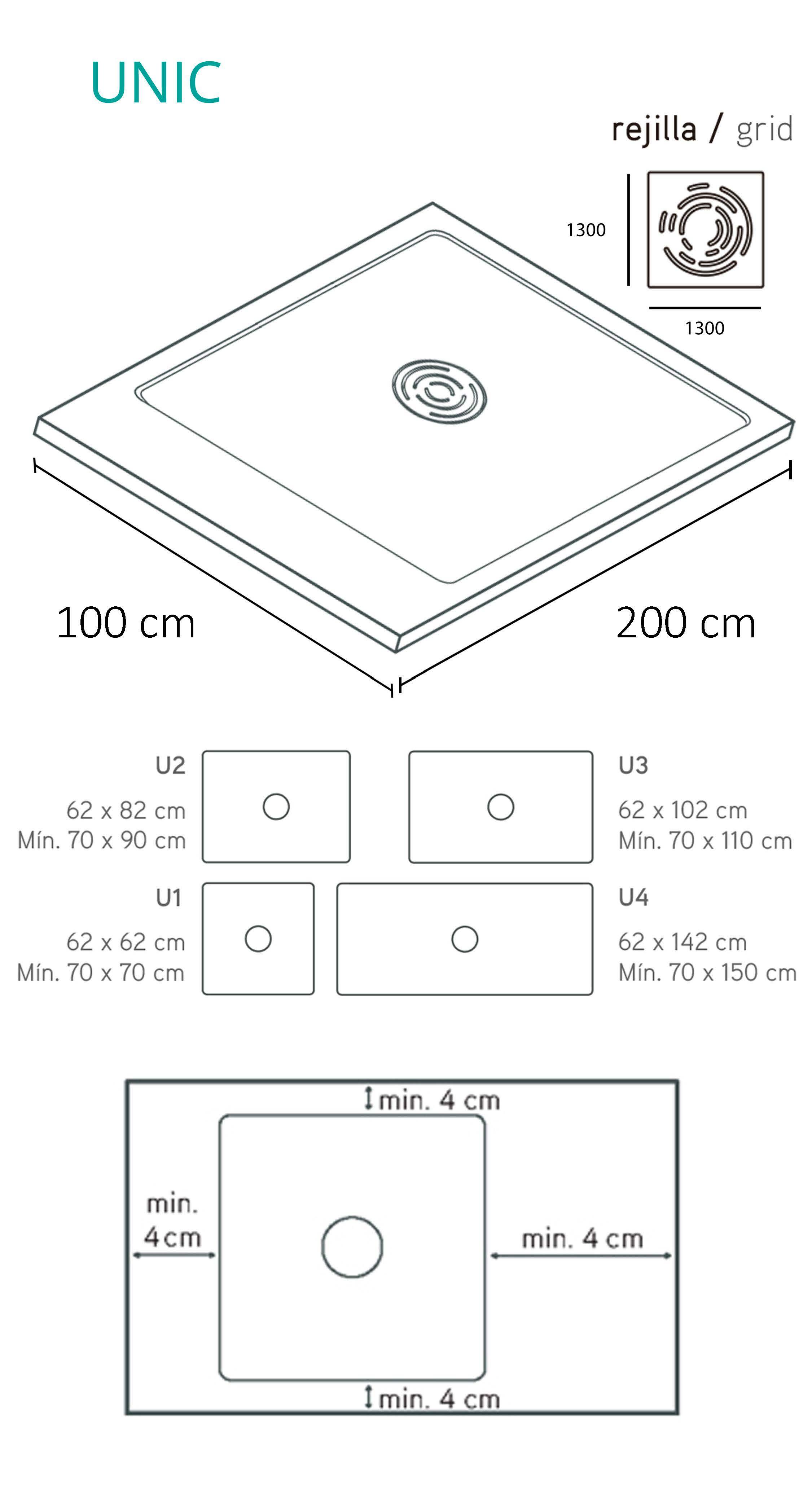 Plato de ducha UNIC U1 200x100 cm gris claro | Leroy Merlin