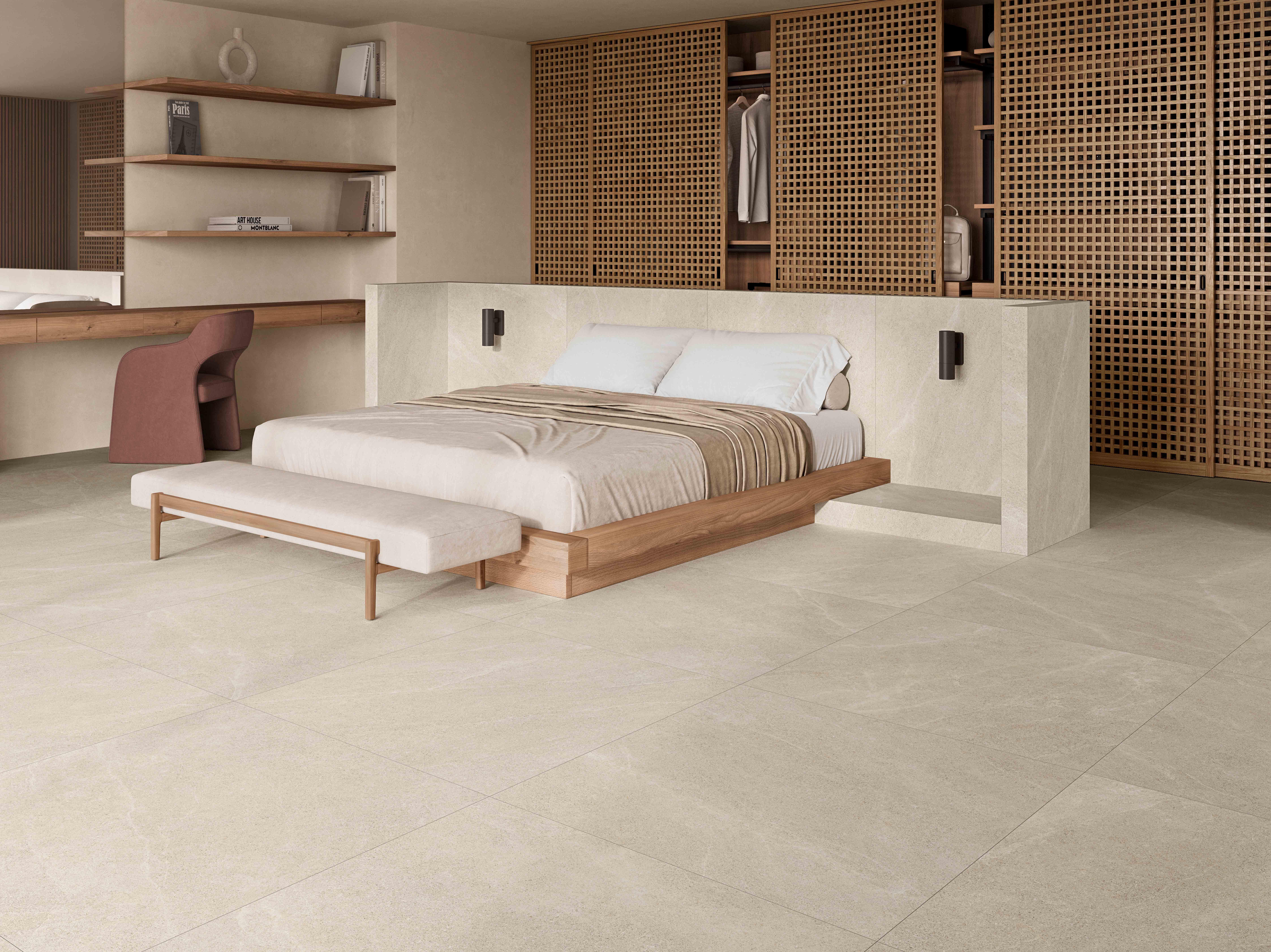 Suelo porcelánico Dolce Vita efecto cemento beige 60x60 cm C2 ROCA ...