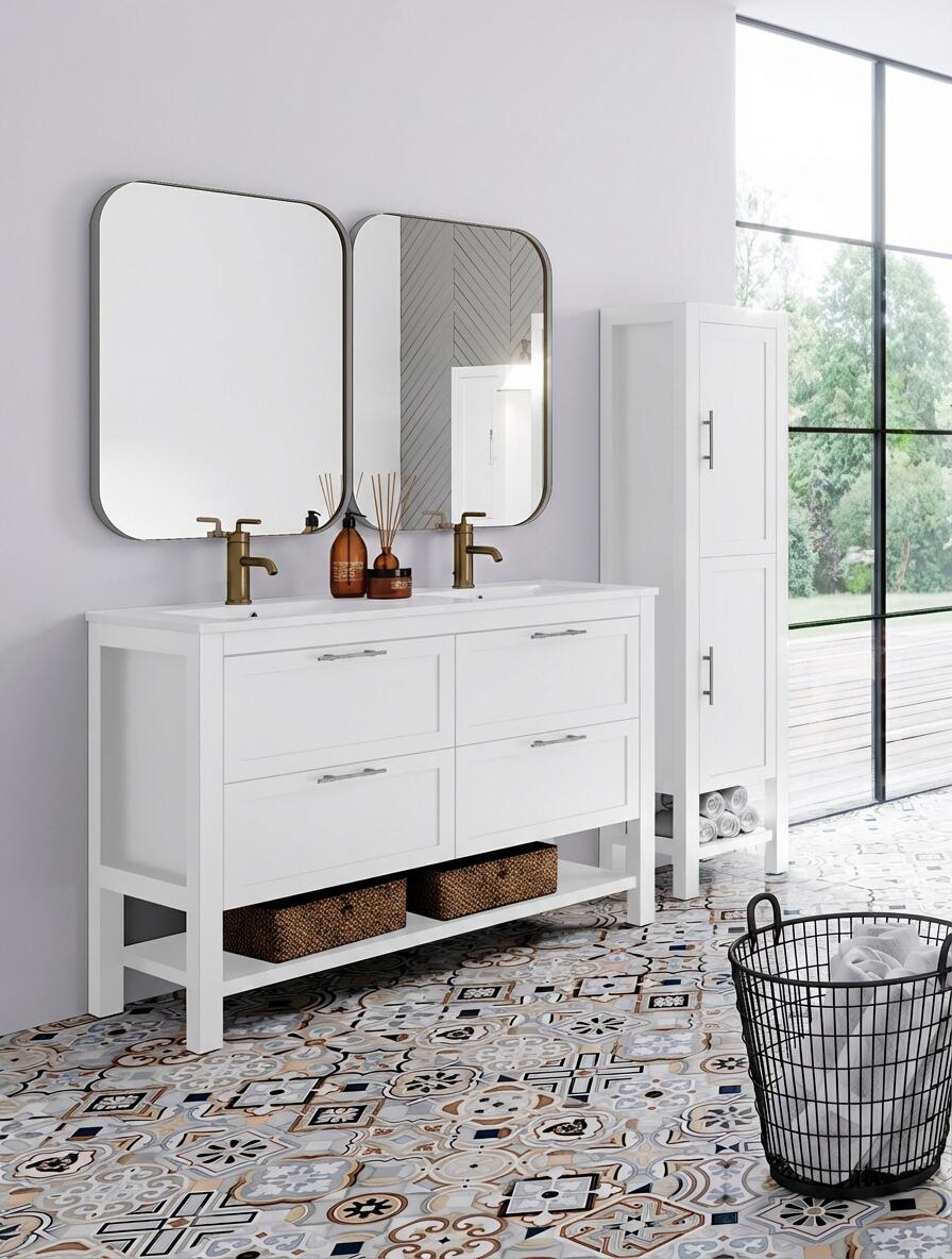 Mueble de baño con lavabo doble Kende blanco mate 120x46 cm | Leroy Merlin
