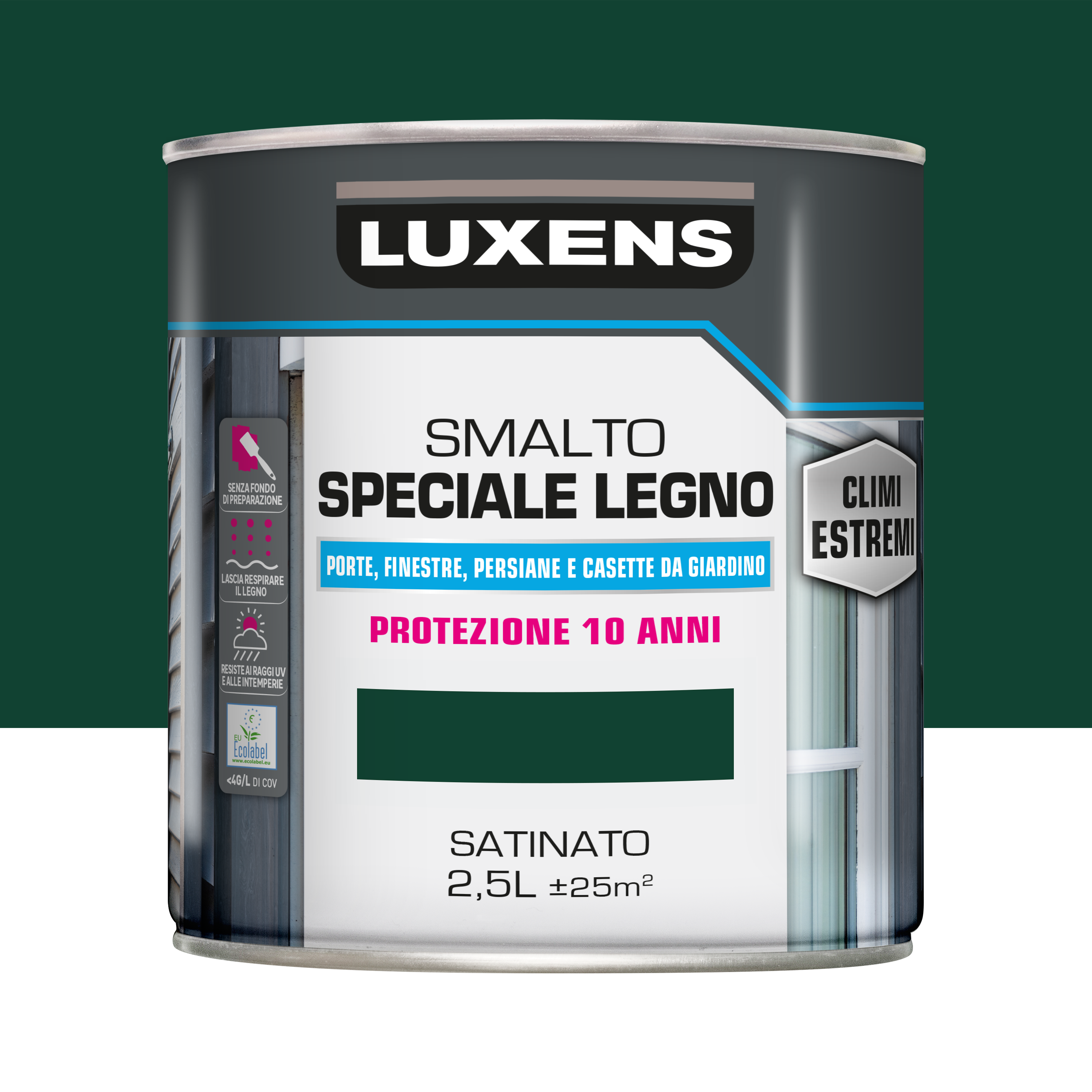 Vernice da esterno per legno LUXENS verde muschio ral6005 satinato, 2.5 ...