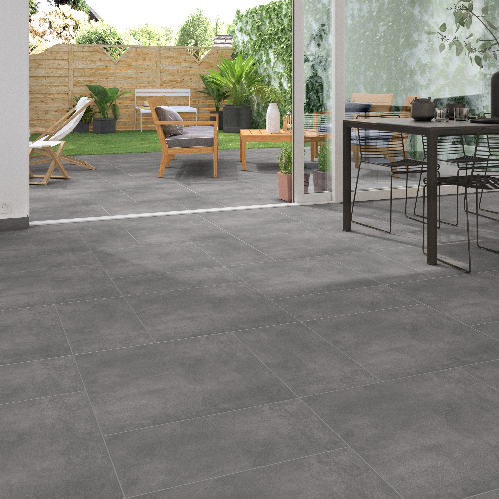 Carrelage sol/ mur intérieur effet ciment gris foncé Urban l.60 x L.60 ...