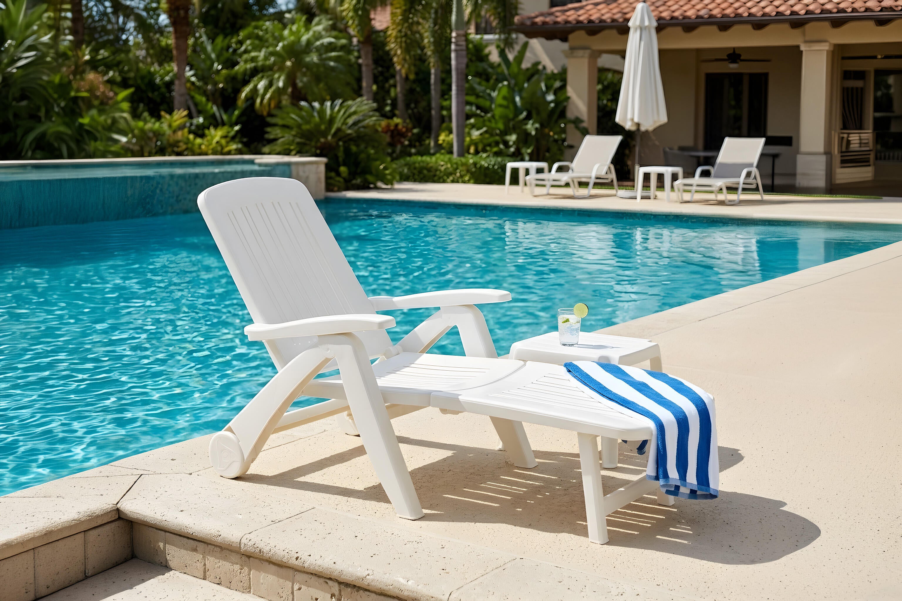 Tumbona de jardín Cancún con ruedas de 72x100x190 cm en color blanco ...