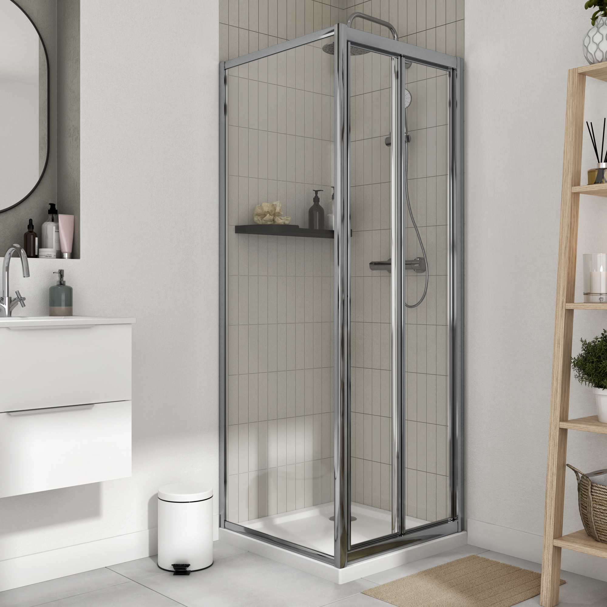 Mampara de ducha frontal 0 fijo + plegable transparente Essential ...