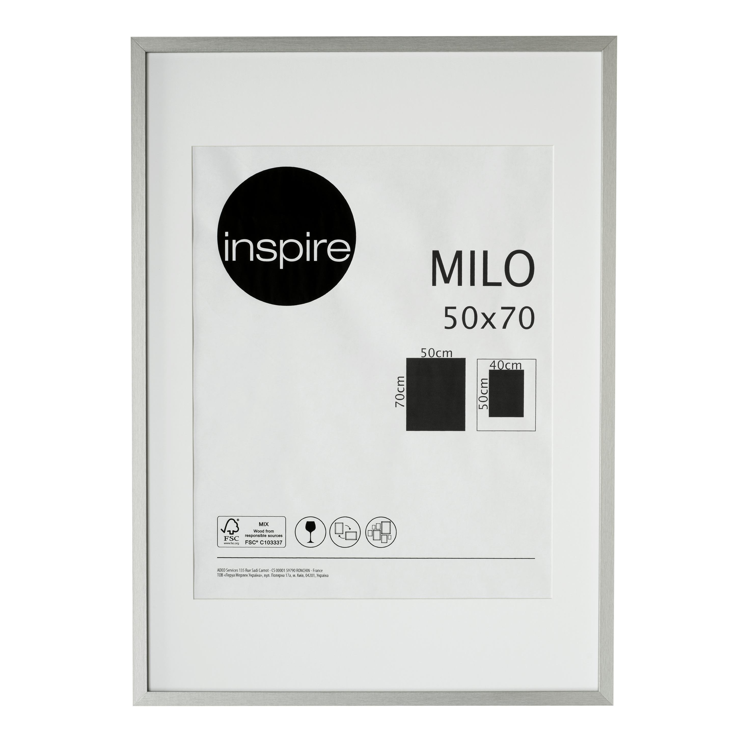 Cadre Milo, 50 x 70 cm argent, INSPIRE | Leroy Merlin