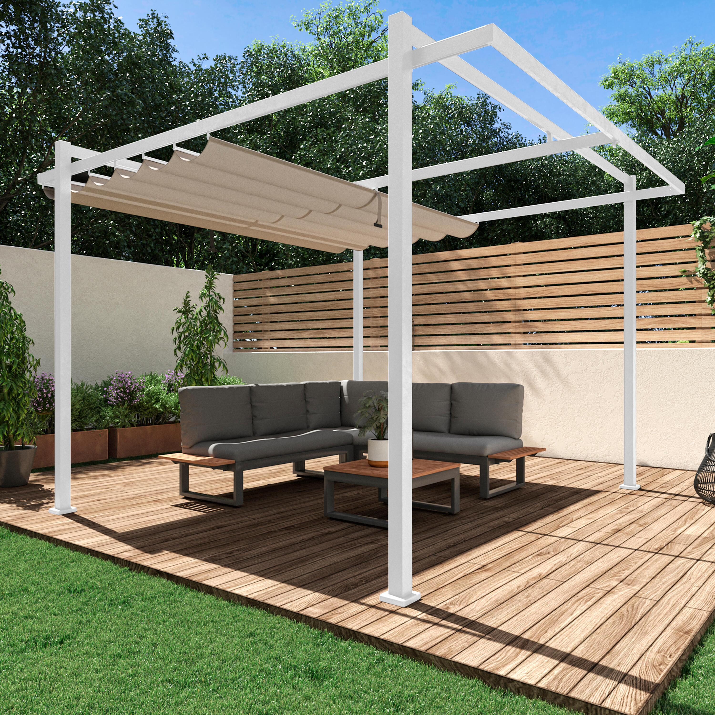 Pergola Equinox in acciaio e alluminio struttura bianco L 320 x P 358 x H 245 cm | Leroy Merlin