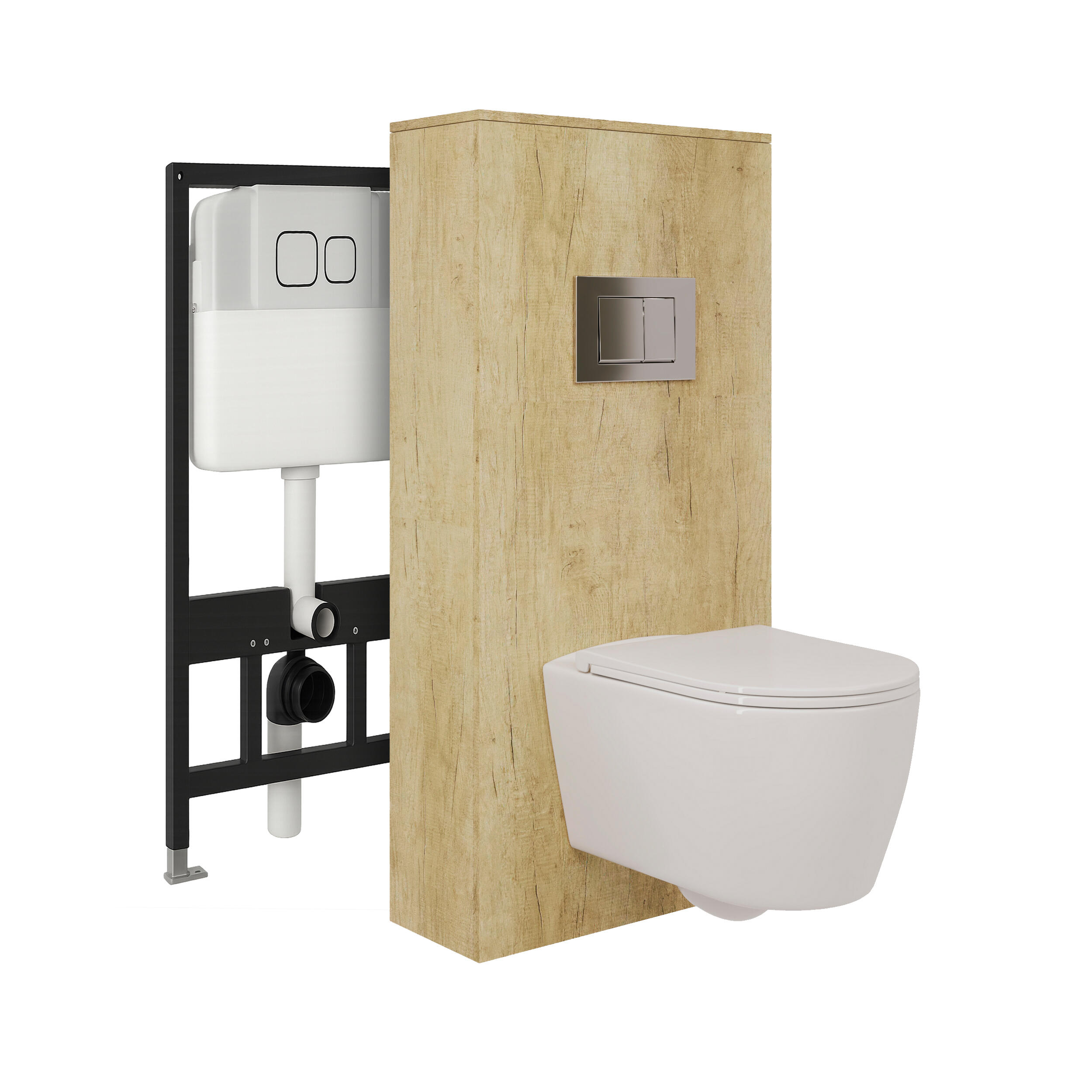 Pack Wc suspendido Espacio. Incluye Box color olmo, bastidor y pulsador ...