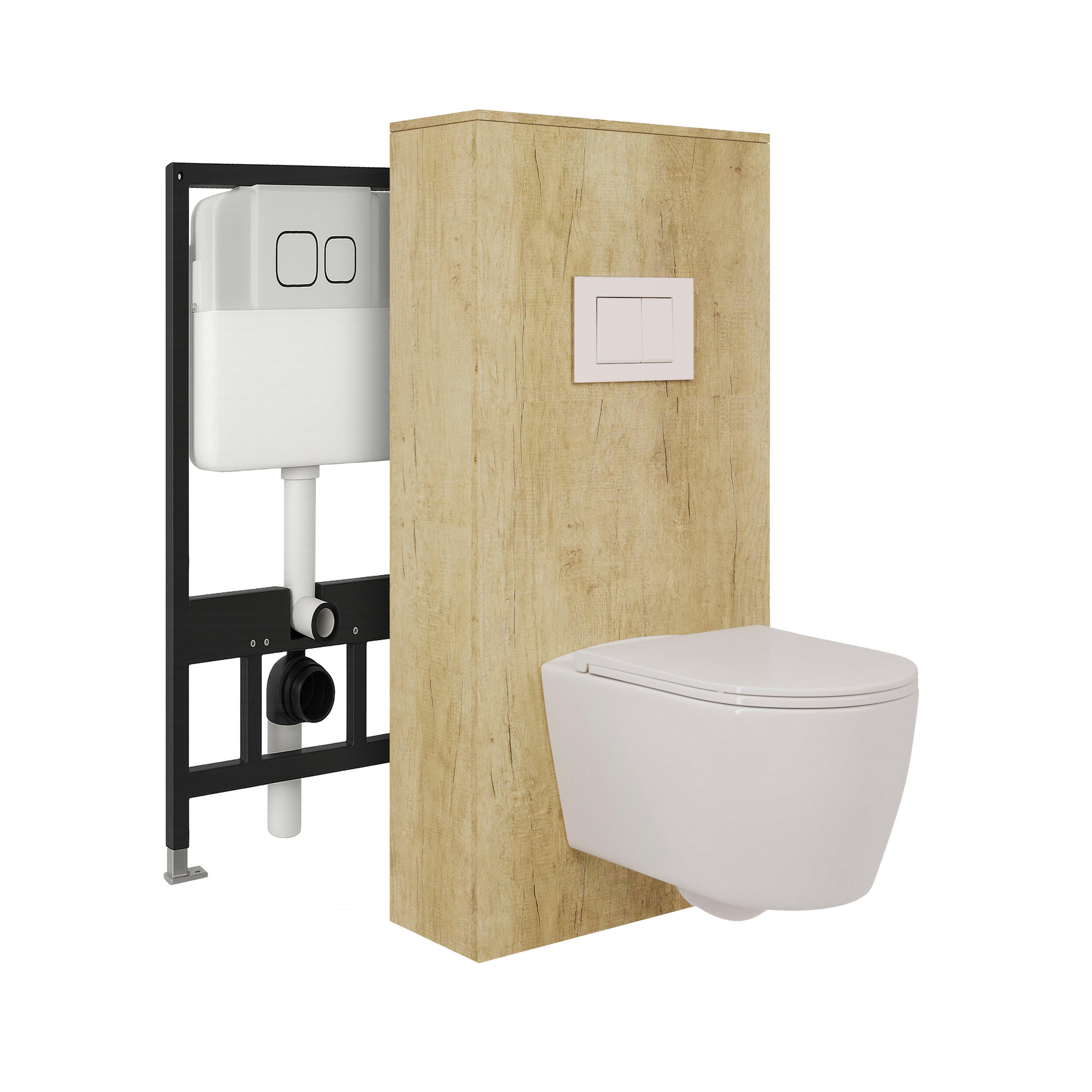 Pack Wc suspendido Espacio. Incluye Box color olmo, bastidor y pulsador ...