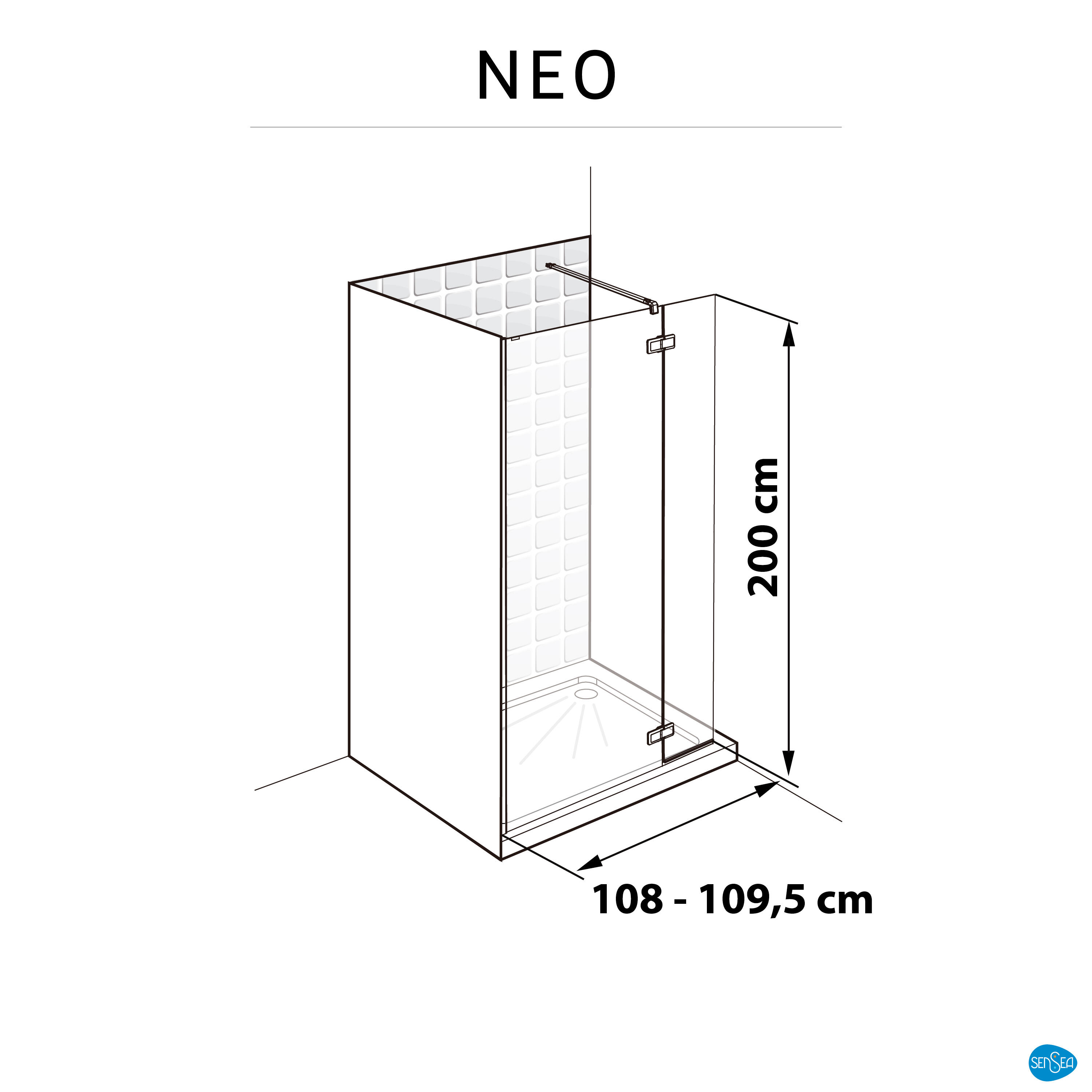 Mampara de ducha fija + abatible transparente Neo perfil aluminio negro ...