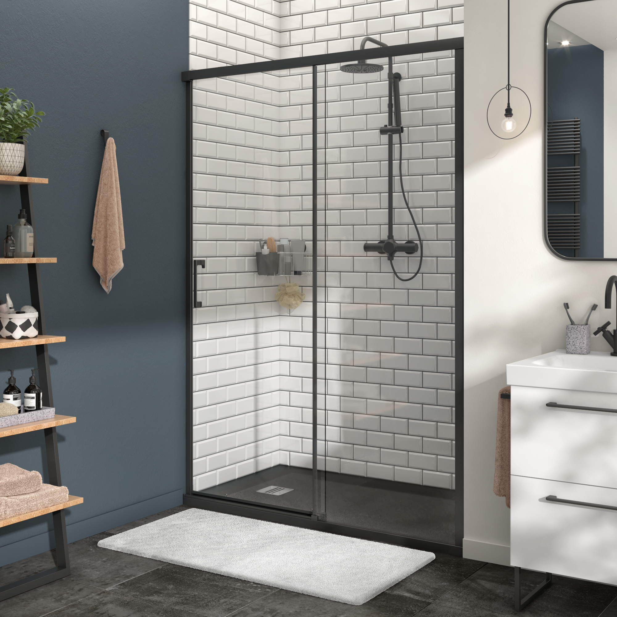 Receveur remix noir 90X140 cm paroi Remix verre sans finition ...