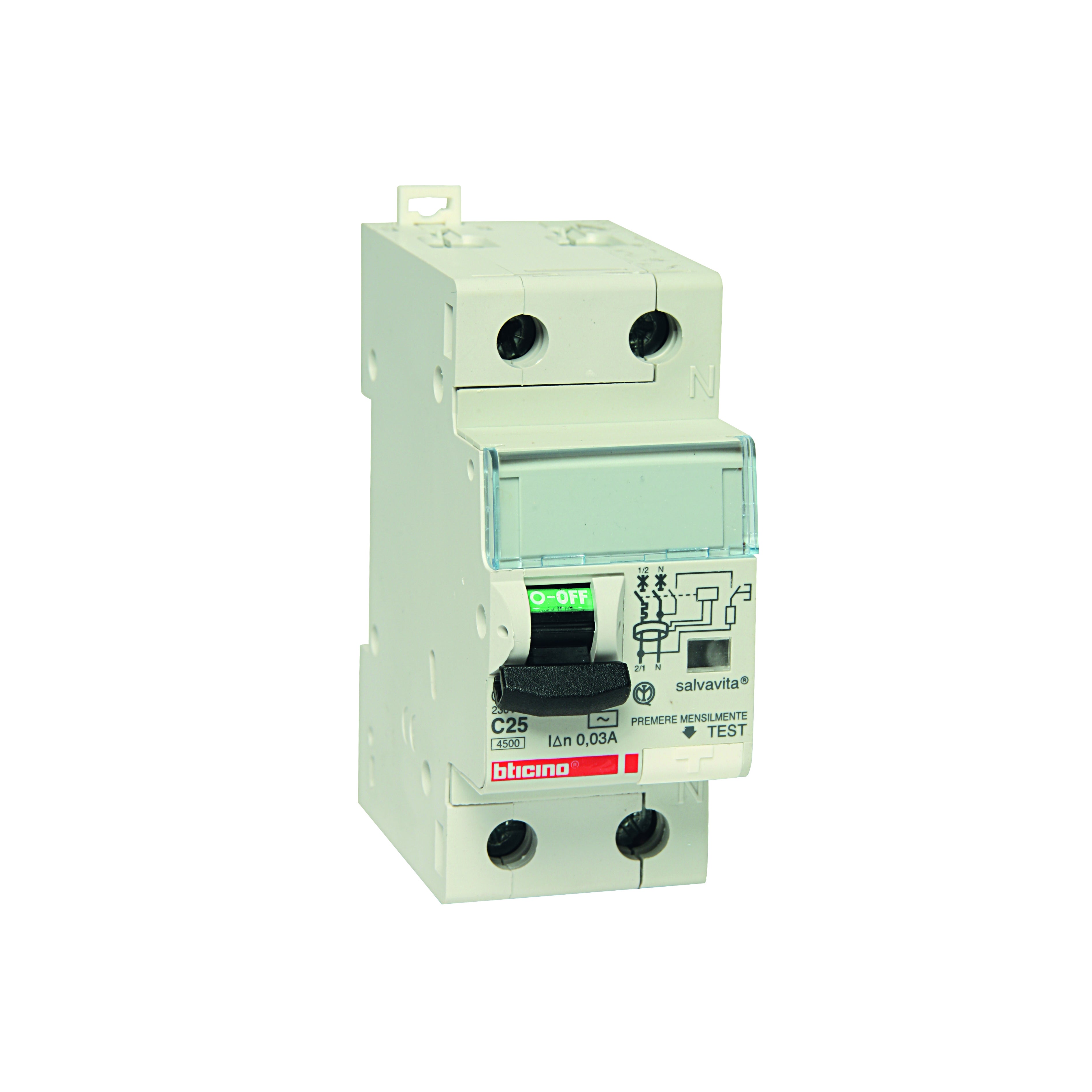 Interruttore magnetotermico differenziale BTICINO GC8813AC25 1 polo 25A 2 moduli | Leroy Merlin