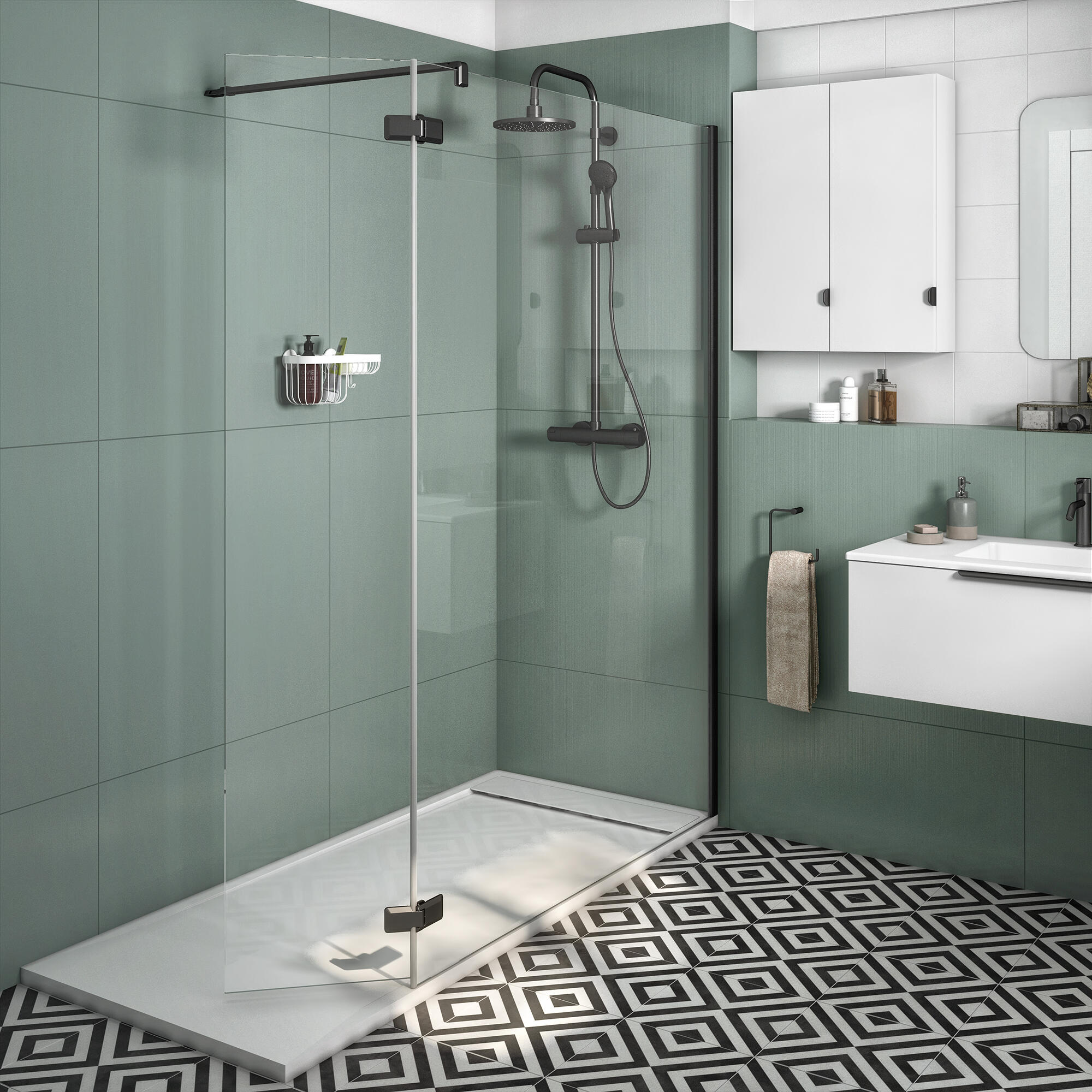 Box doccia walk-in Neo L 180 x H 200 cm, vetro 8 mm nero | Leroy Merlin