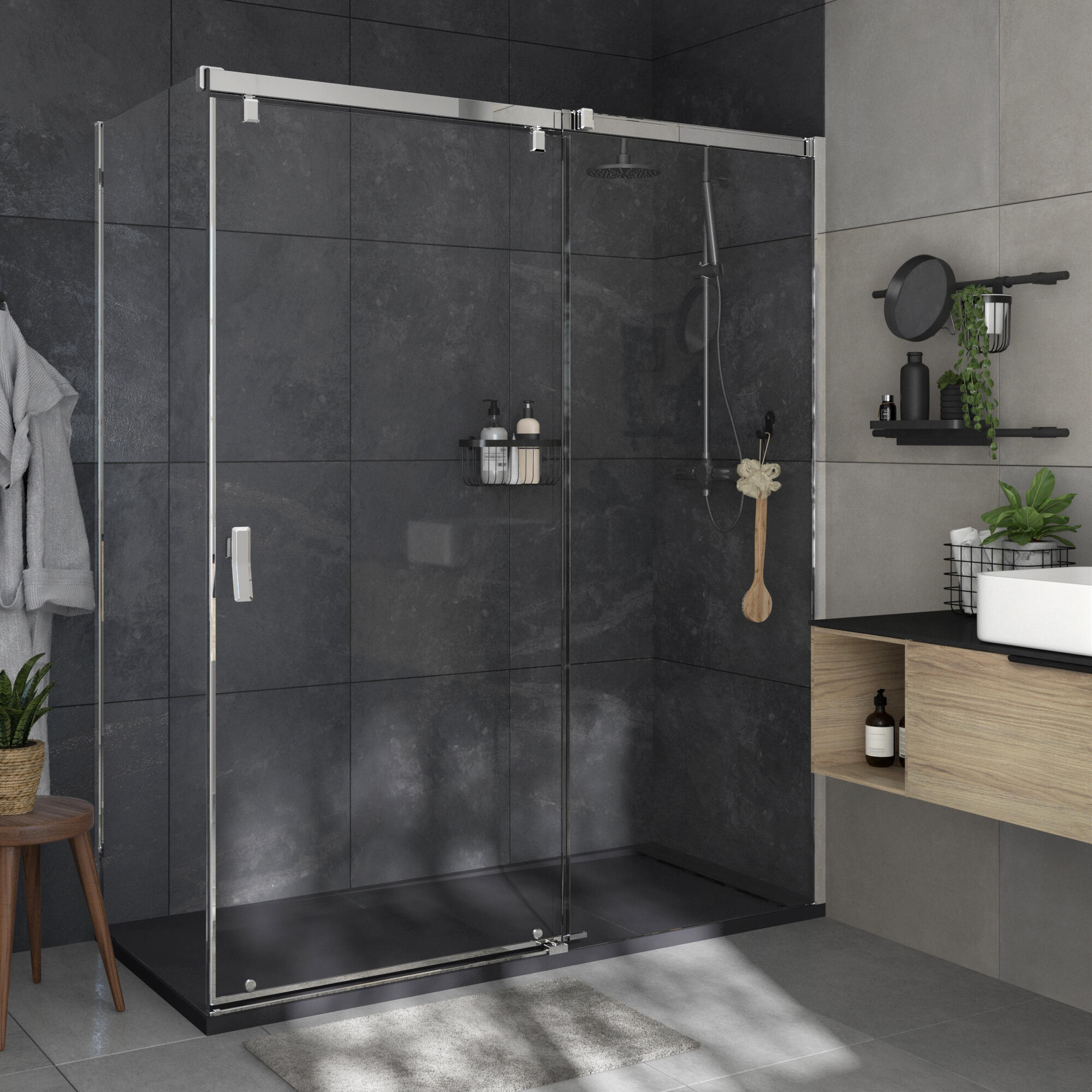 Receveur neo noir 80X160 cm paroi Remix verre sans finition ...