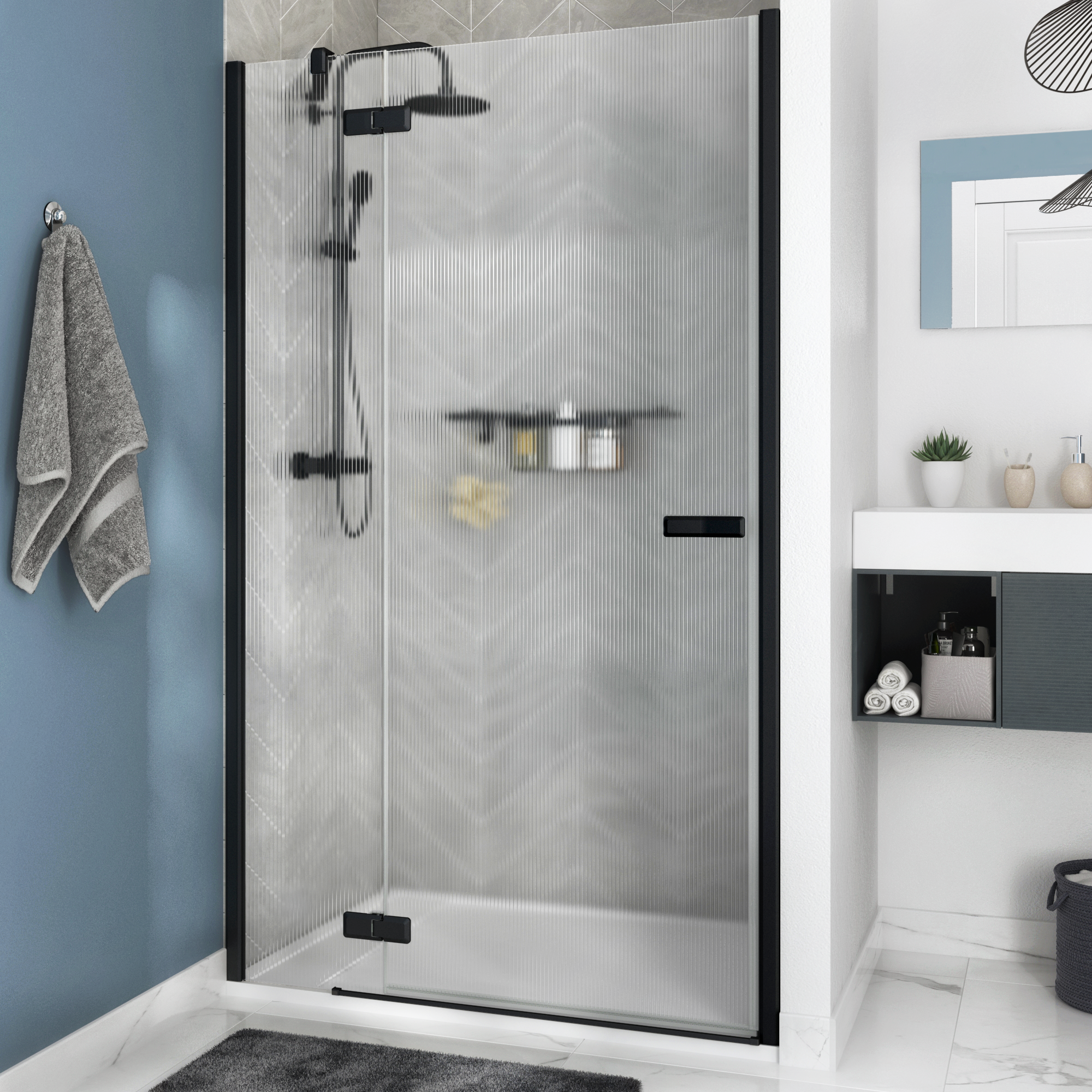Mampara de ducha frontal abatible Neo perfil negro (97.6-100.5)x200 cm ...