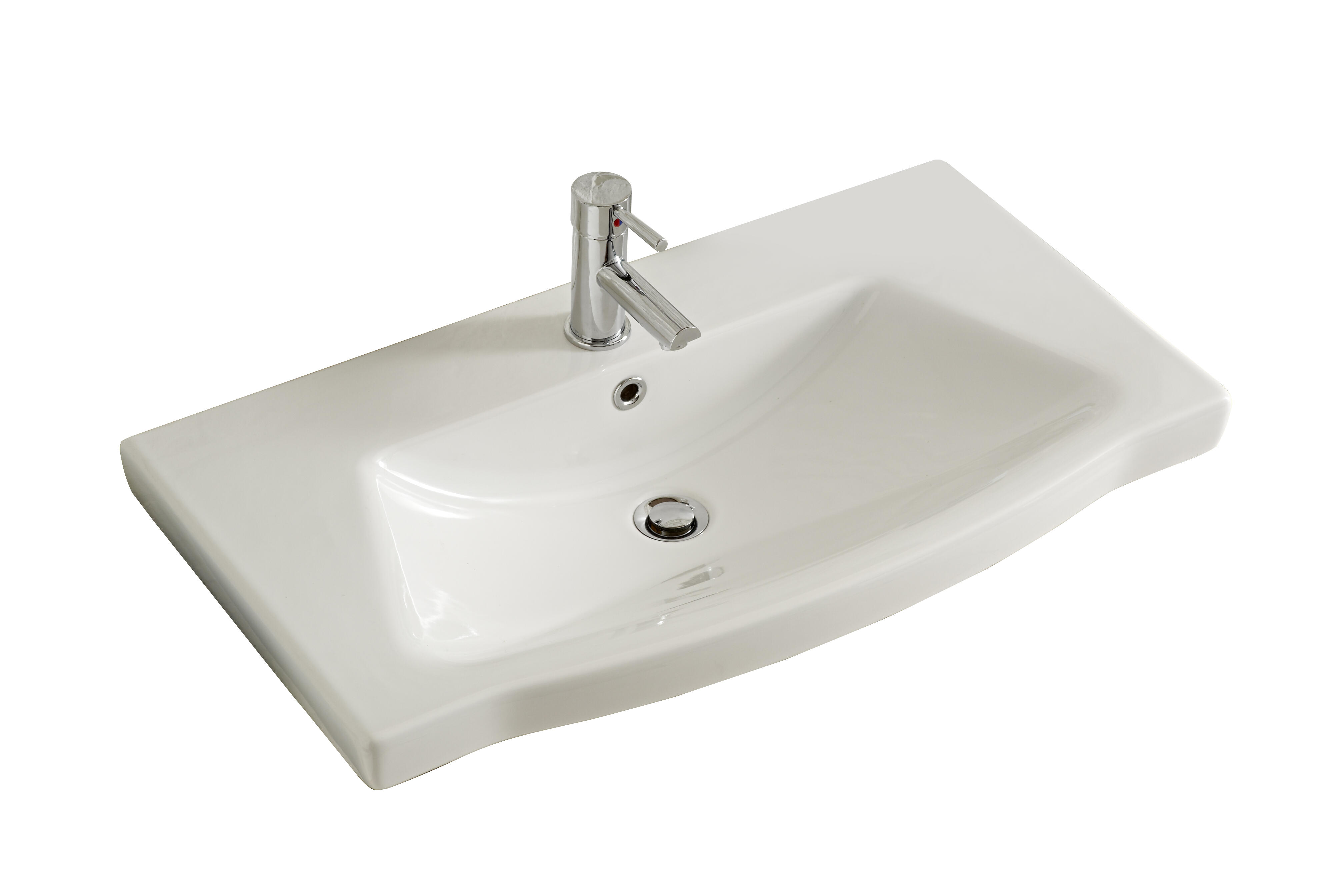 Lavabo integrale rettangolare L 82 x H 6 x P 46 cm in ceramica bianco ...