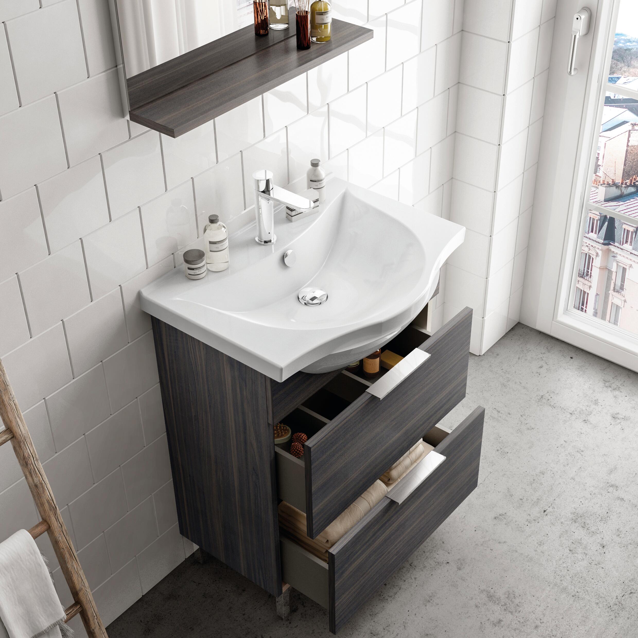 Mobile sottolavabo e lavabo con illuminazione Jnka olmo fumo L 65 x H 75 x P 46 cm 2 cassetti ...