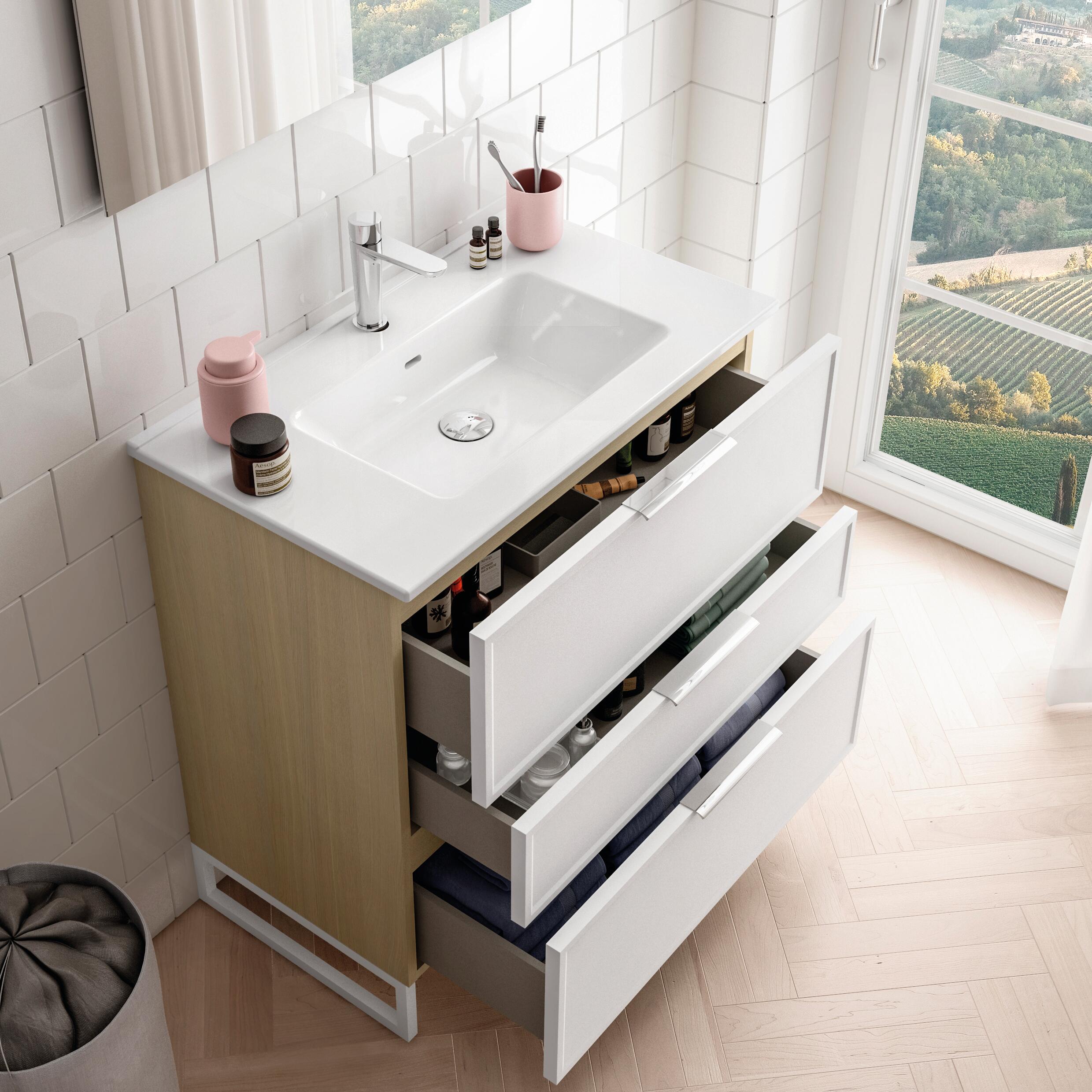 Mobile sottolavabo e lavabo Quadra natura/bianco in mdf L 80 x H 93 x P ...