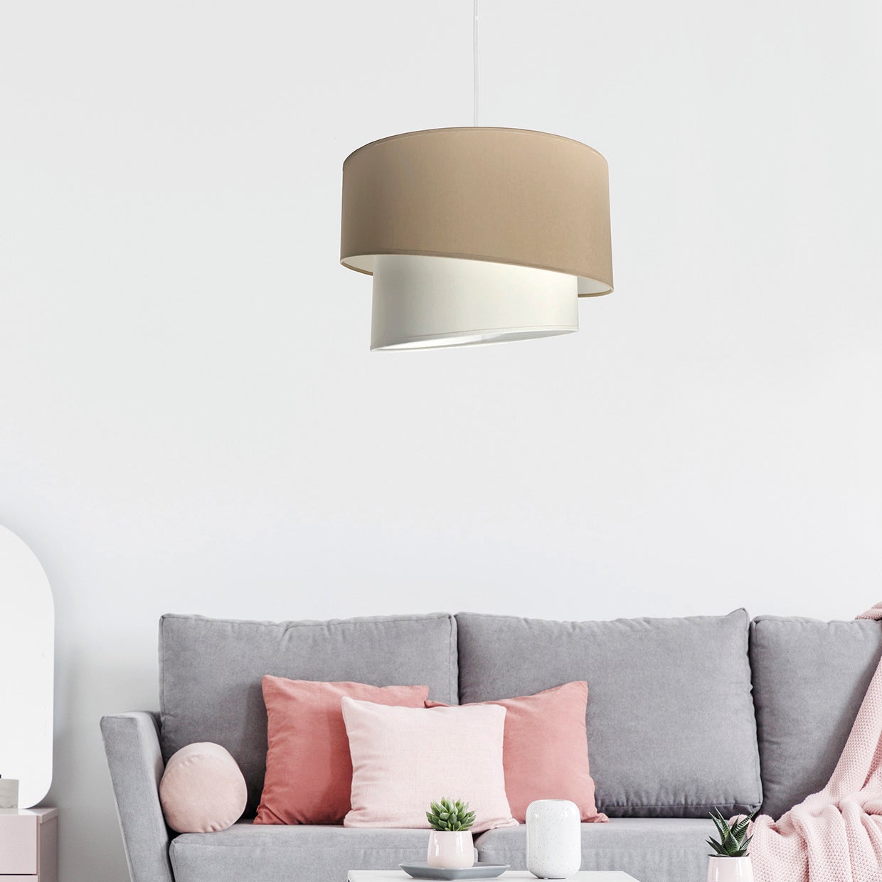 Lampadario Moderno Doppio Sbieco bianco paralume bianco sporco tortora ...