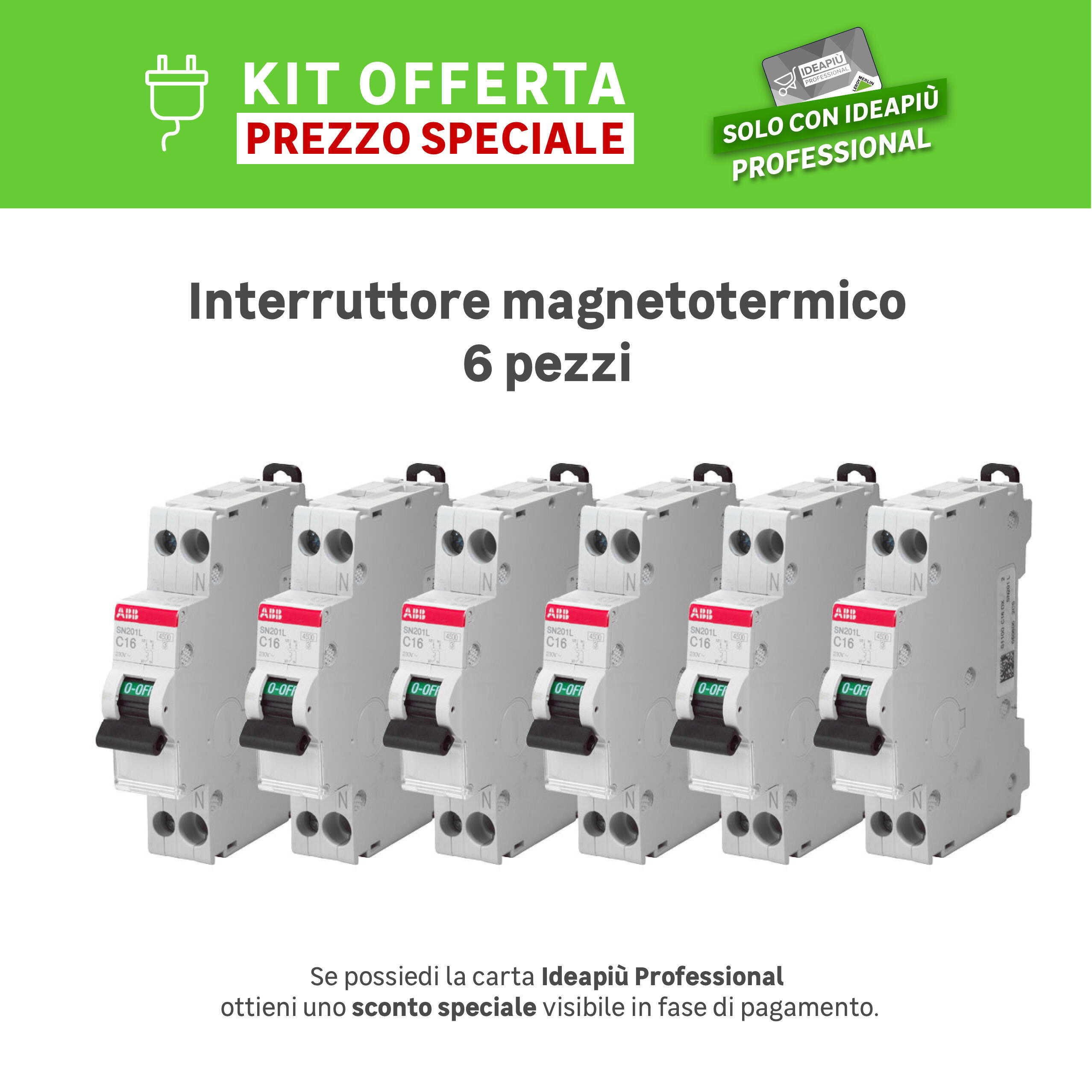 Kit Interruttore magnetotermico ABB SN201 L C16 1P +N 16A 4.5kA C 1 modulo 230V, 6 pezzi | Leroy ...