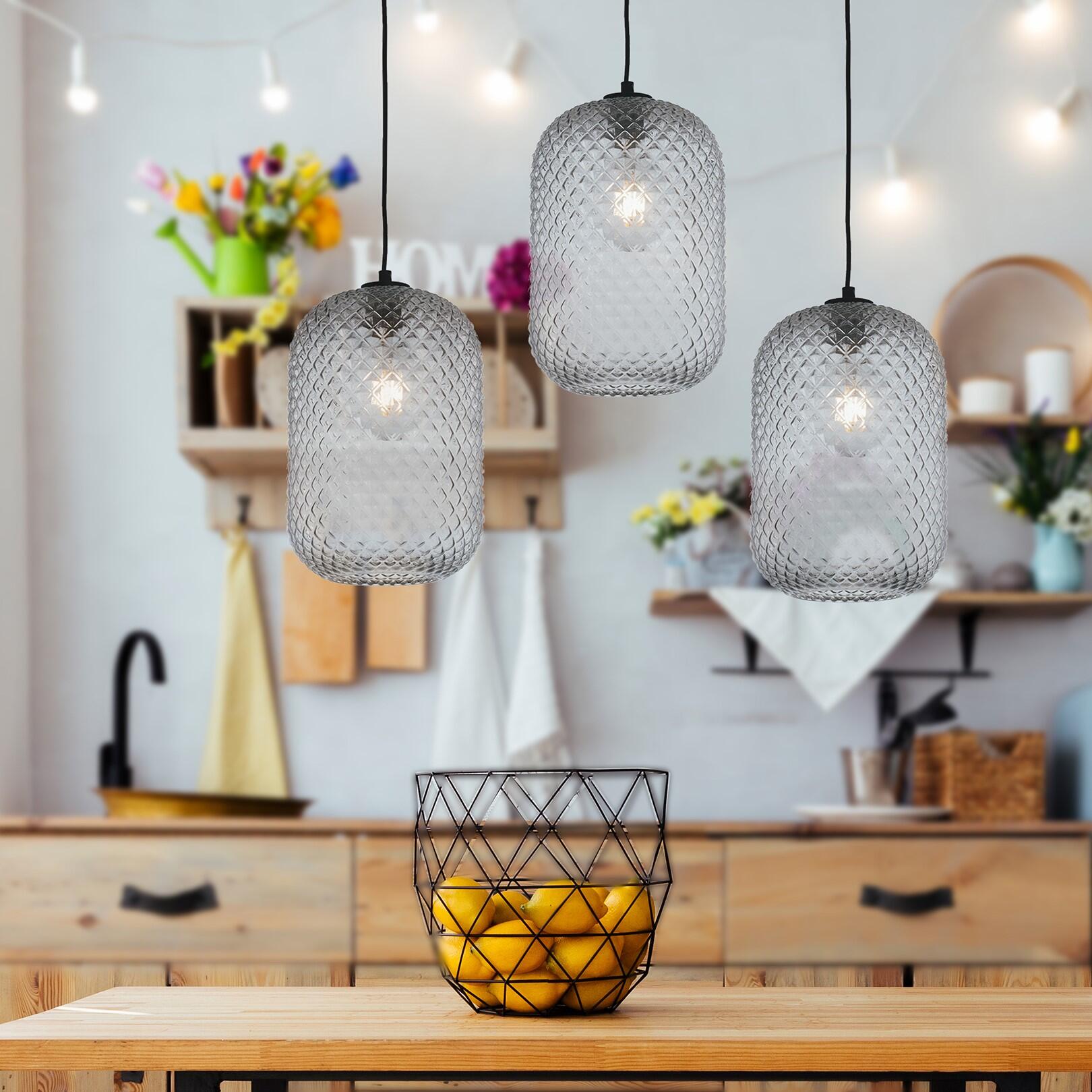 Lampadario Glamour Ashford nero paralume fumo E27 LUCE AMBIENTE DESIGN ...