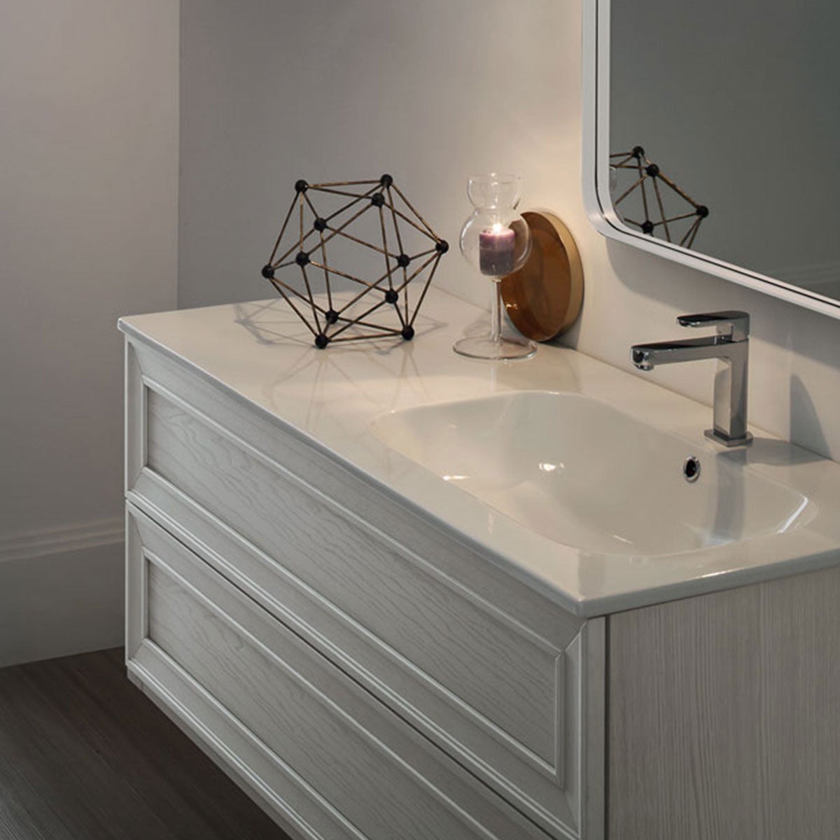 Lavabo integrale rettangolare Neo Moon L 121 cm in ceramica bianco ...