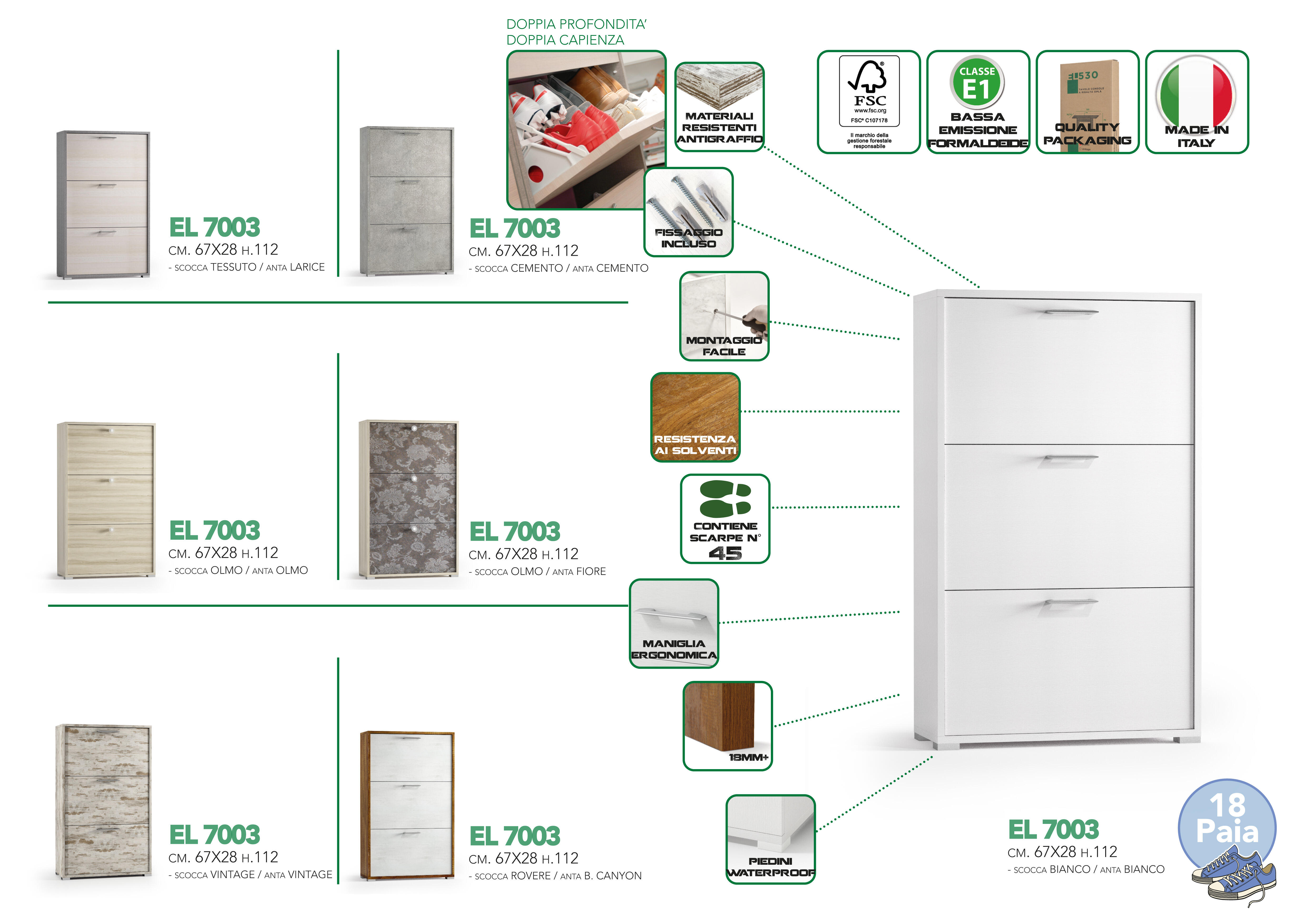 Scarpiera Olmo Fiore 3 ante doppia profondità L 67 x H 112 x P 28 cm 18 ...
