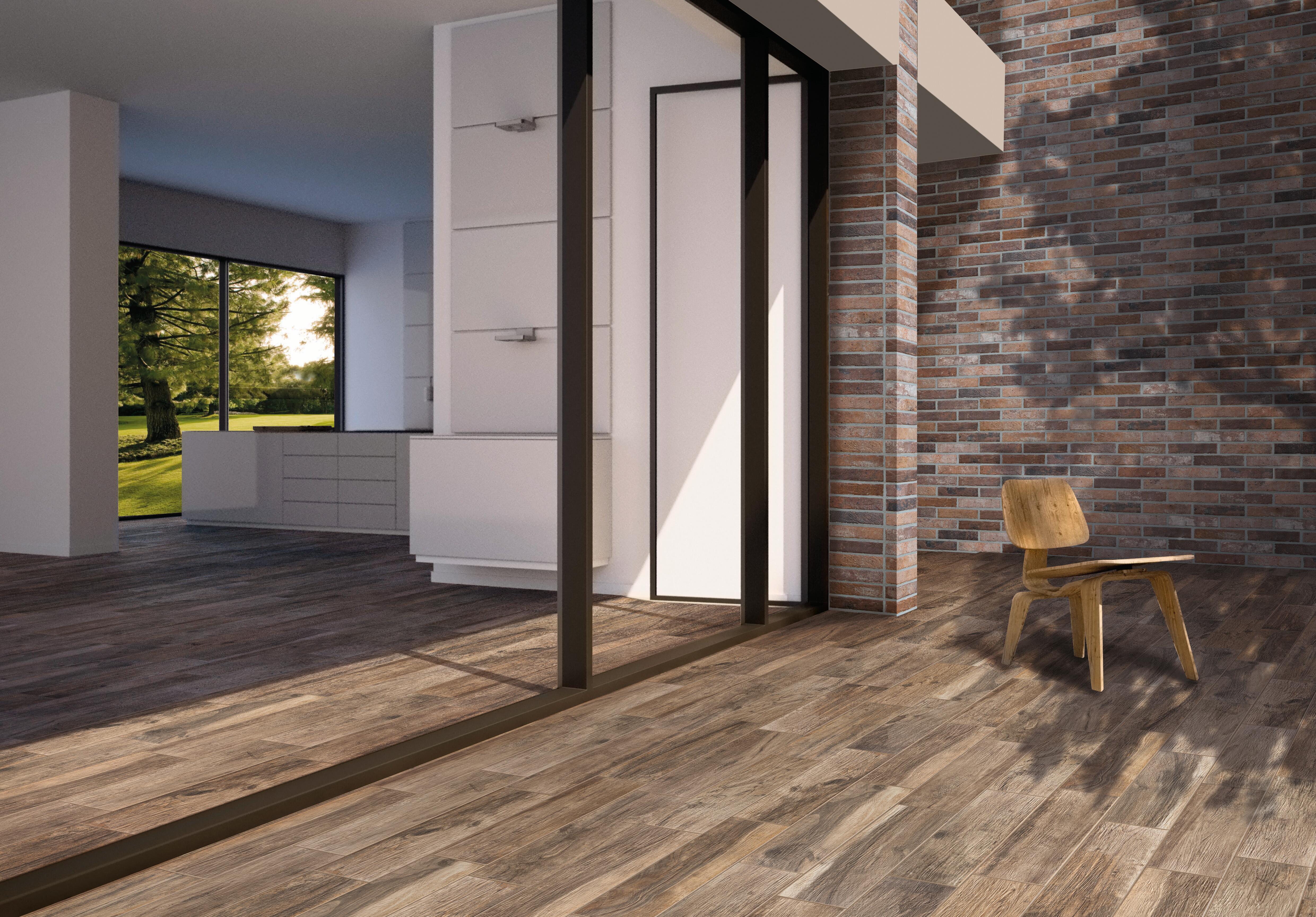 Carrelage sol intérieur / mur intérieur effet bois brun cendré Elbe l ...