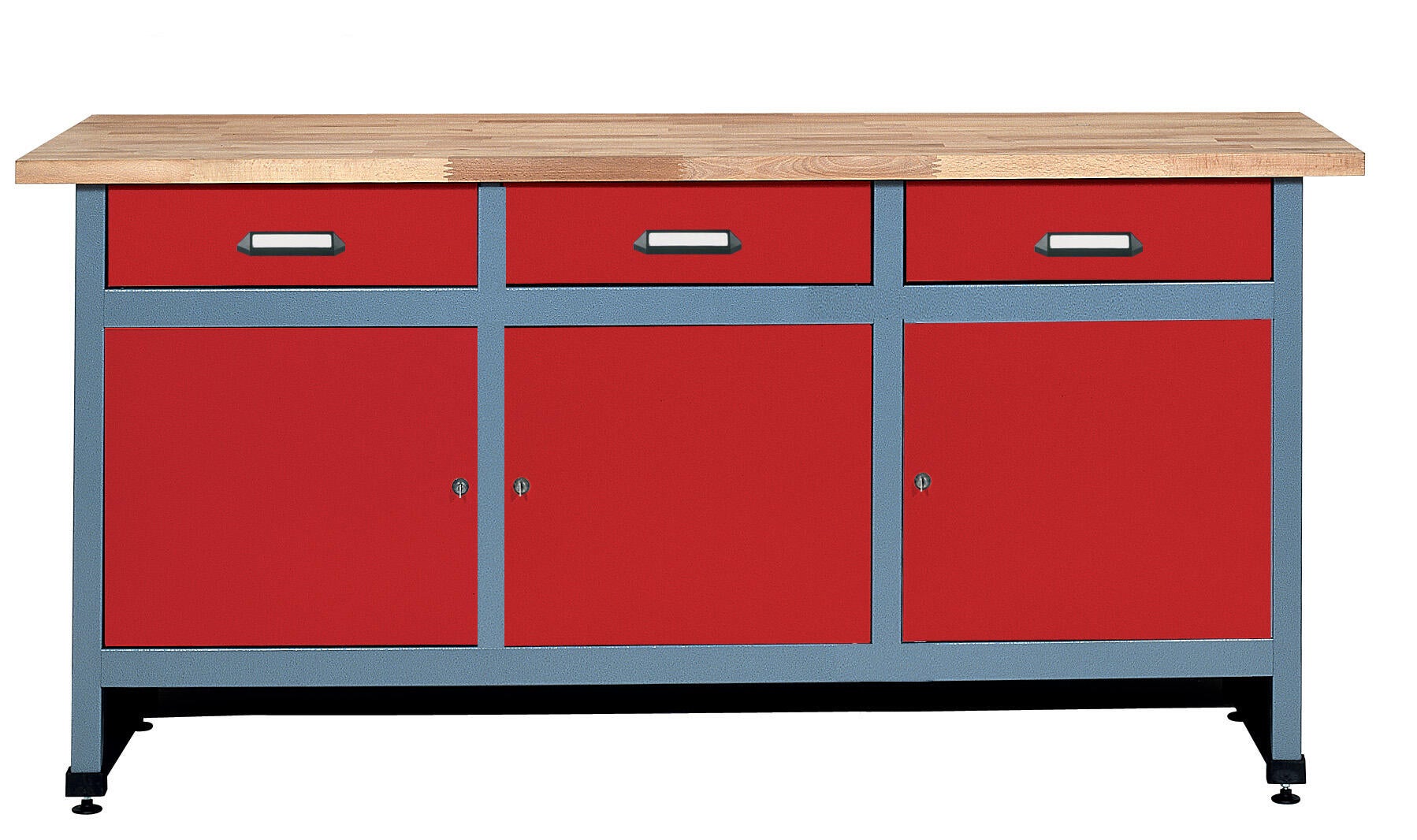 Etabli de mécanicien KUPPER, 170 cm, rouge, 3 portes et 3 tiroirs ...