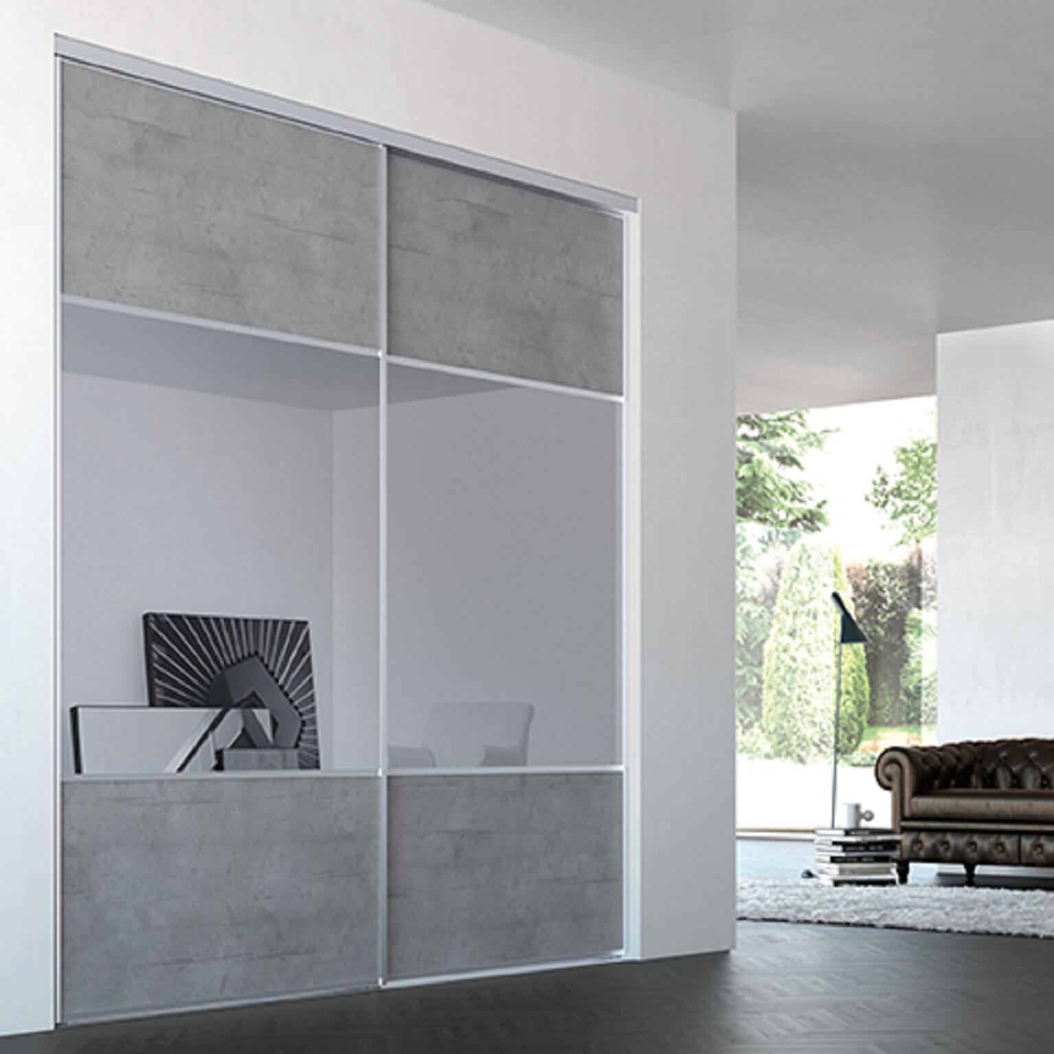 Porte de placard coulissante sur-mesure ILLIKO Gris béton / miroir gris ...