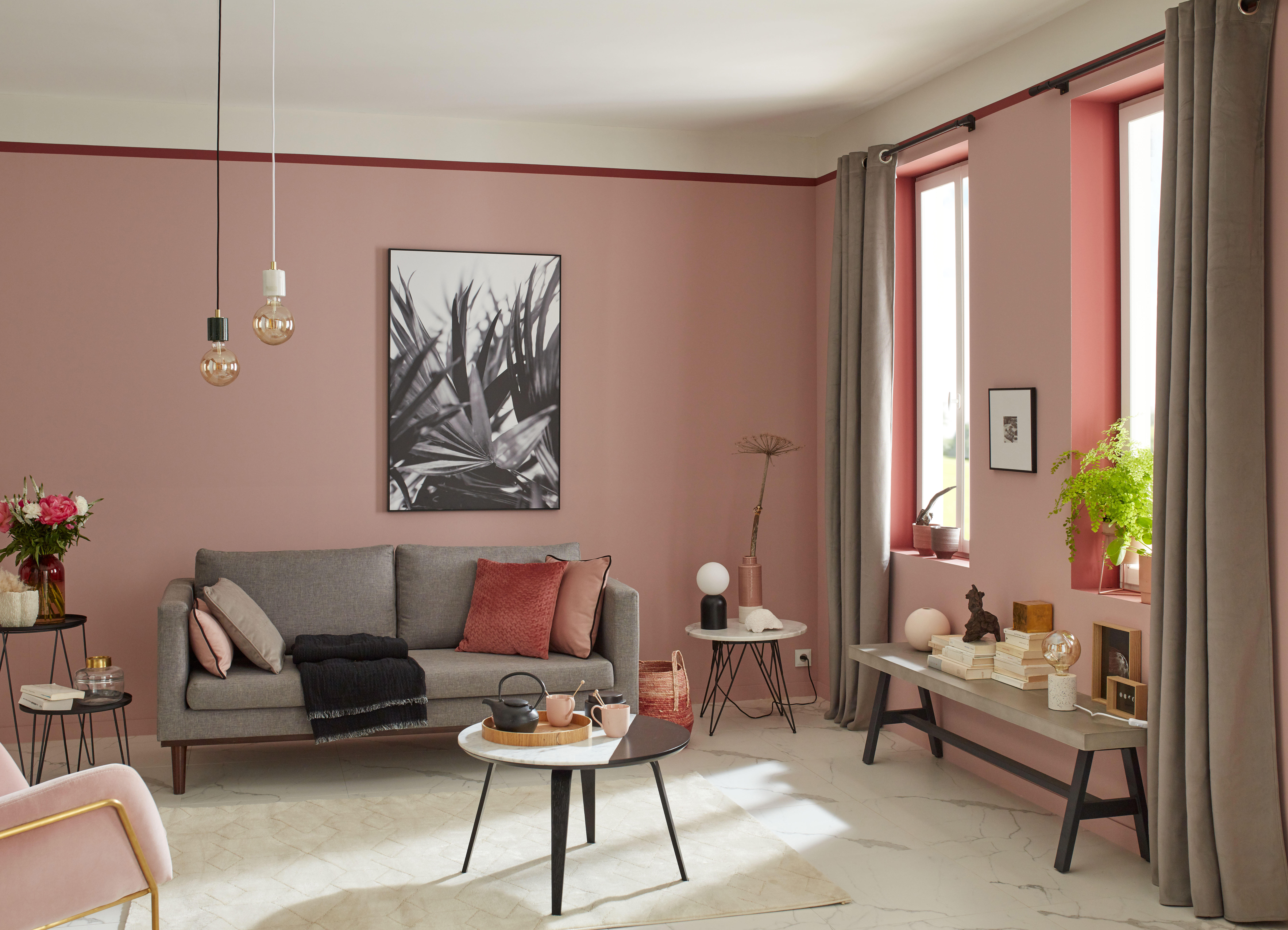 Un salon en rose, gris et noir | Leroy Merlin