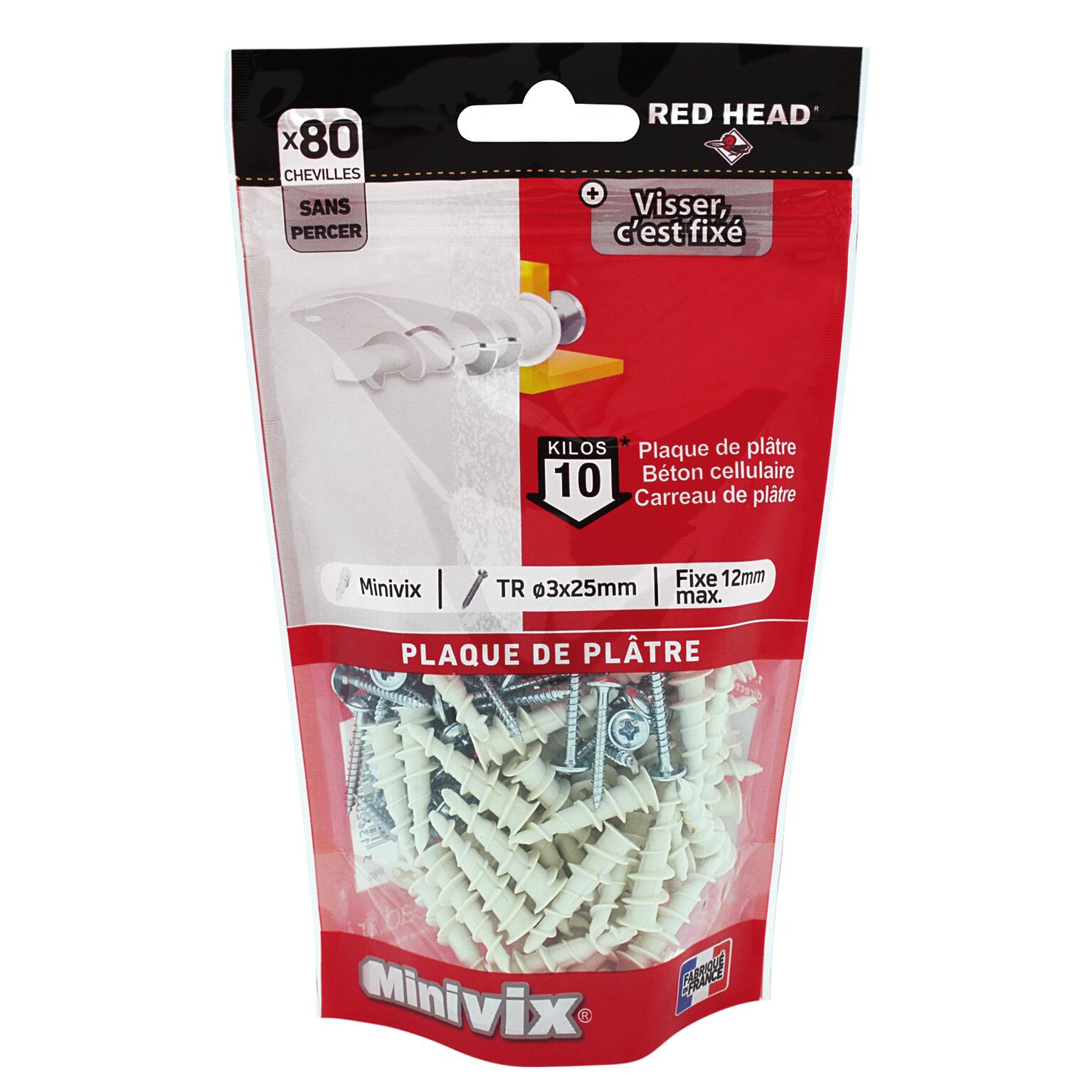 Lot de 80 Cheville murale avec vis minivix MVTCDP80 RED HEAD, Ø10 x L ...