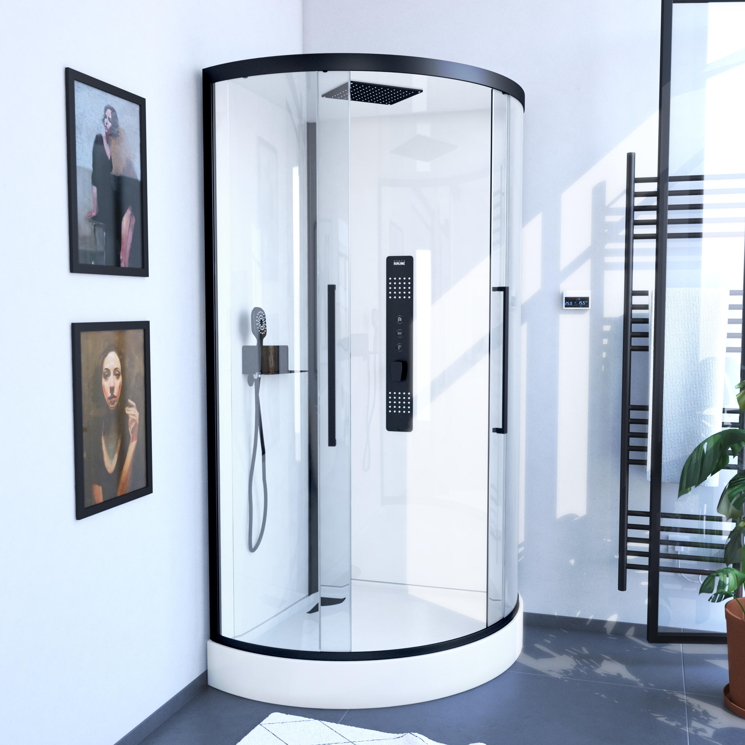 Cabine de douche L.90 x l.90 cm noir, verre transparent coulissant ...