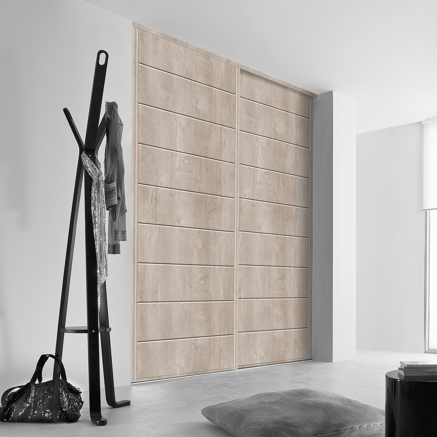 Porte de placard coulissante sur-mesure KAZED Kabourg chêne flanelle brut | Leroy Merlin