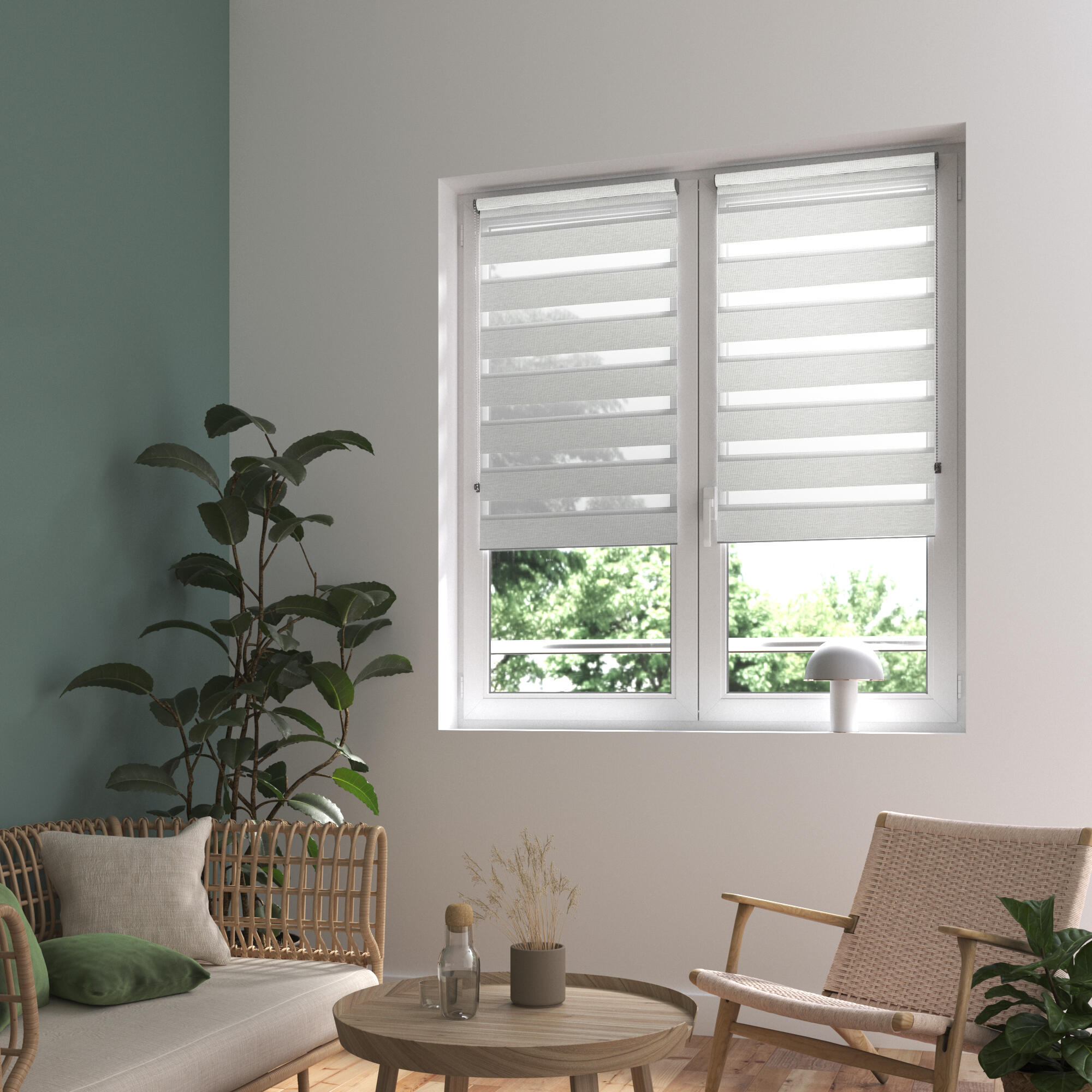 Store enrouleur jour/nuit Natural blanc, l.65 x H.160 cm, DECOSOL ...