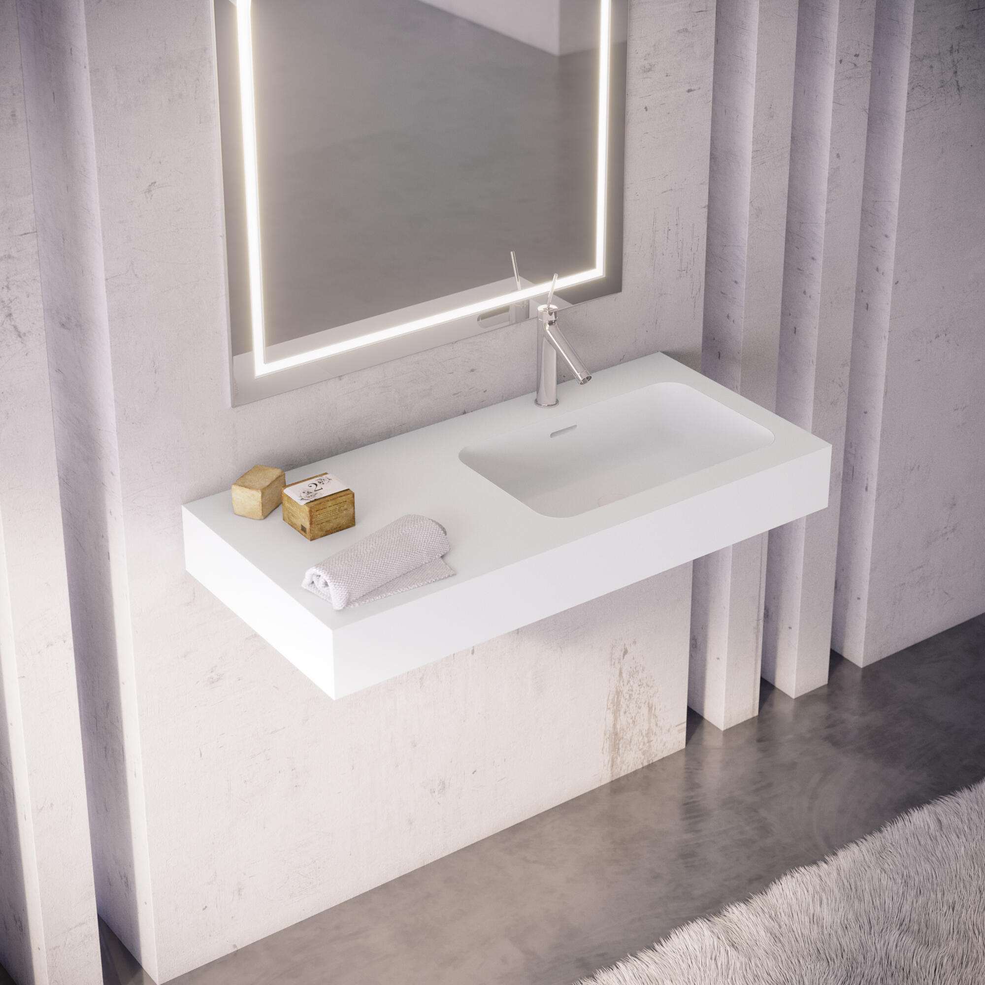 Plan vasque simple Duo Pierre blanc l.101 x P.46 cm | Leroy Merlin