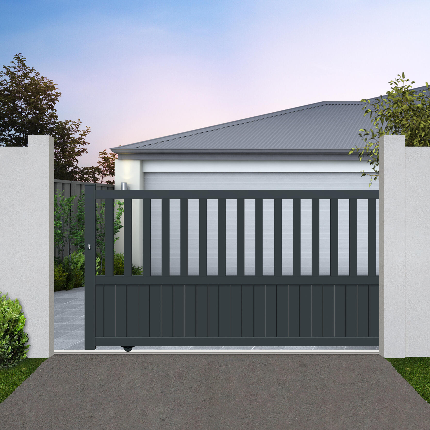 Portail coulissant aluminium Zorn gris anthracite GARDENGATE, l.300 x H ...