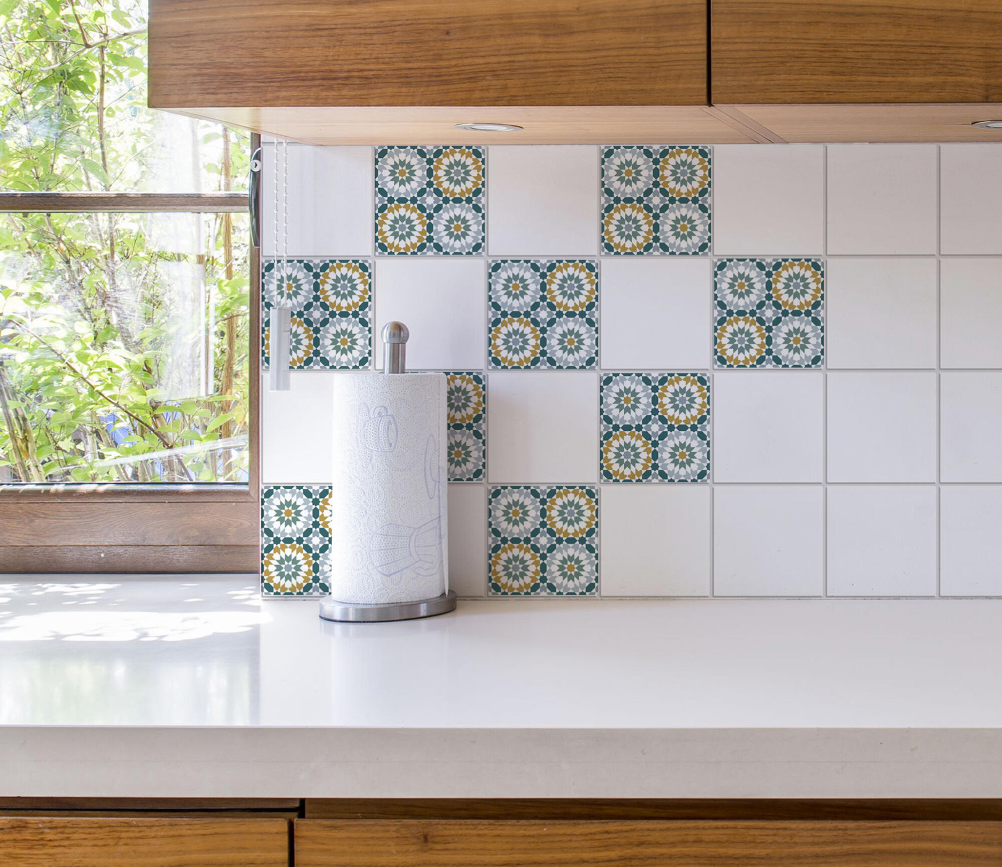 Lot de 6 Stickers adhésifs carrelage mur lavable Amantea multico, bleu ...