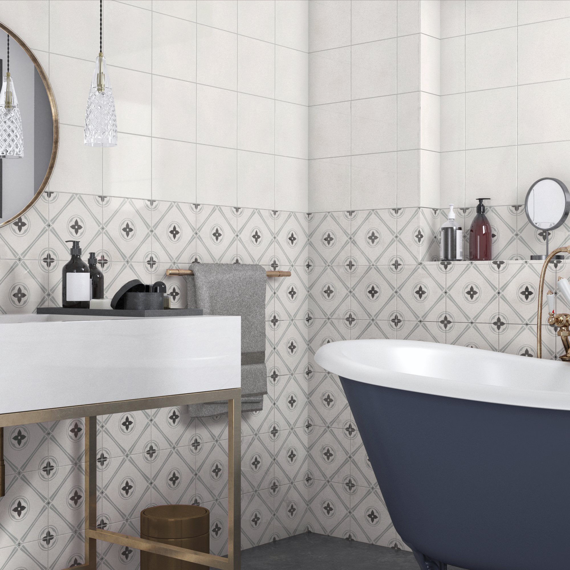 Carreau de ciment sol intérieur / mur intérieur effet ciment blanc/gris ...