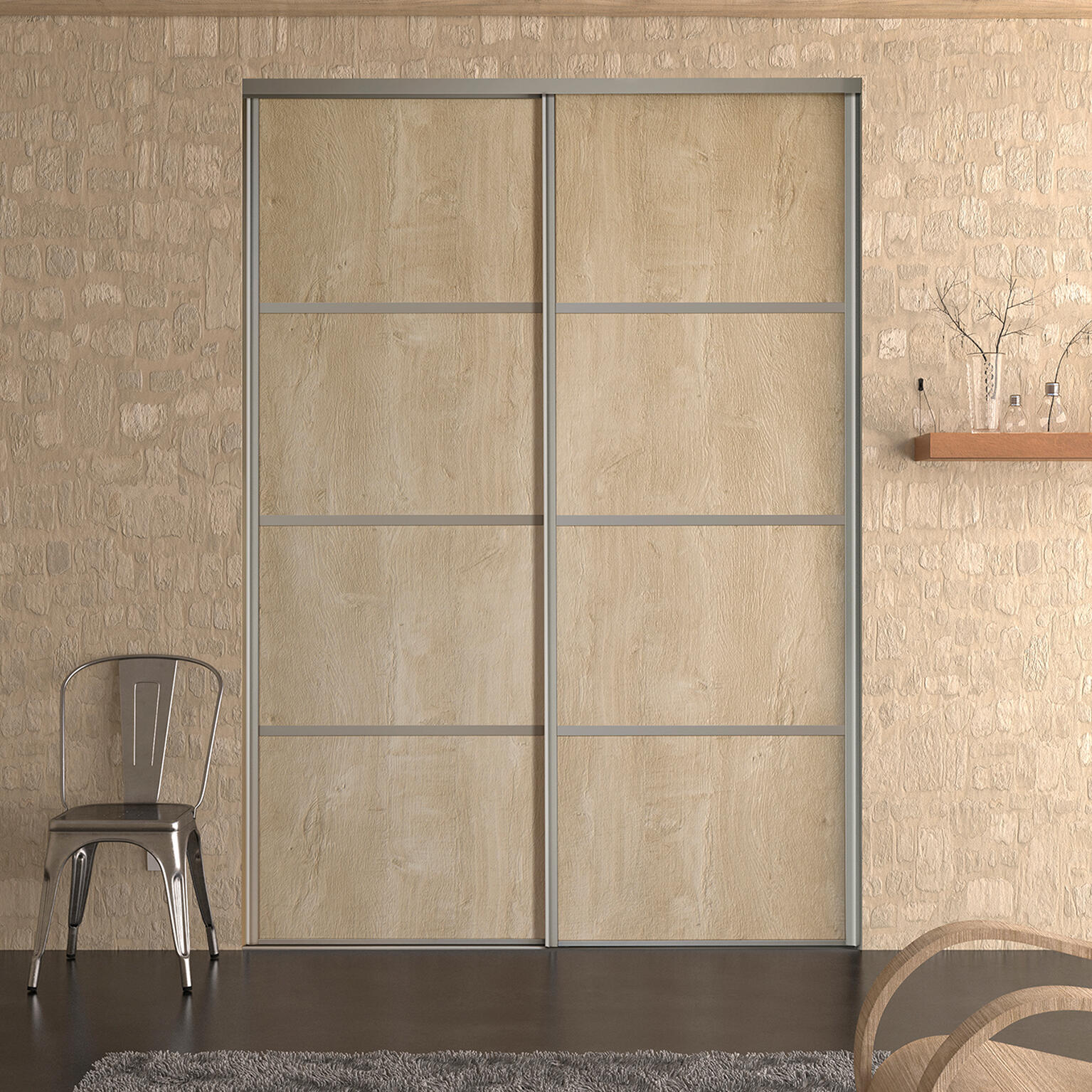 Porte de placard coulissante sur-mesure OPTIMUM Bois flotté vertical ...