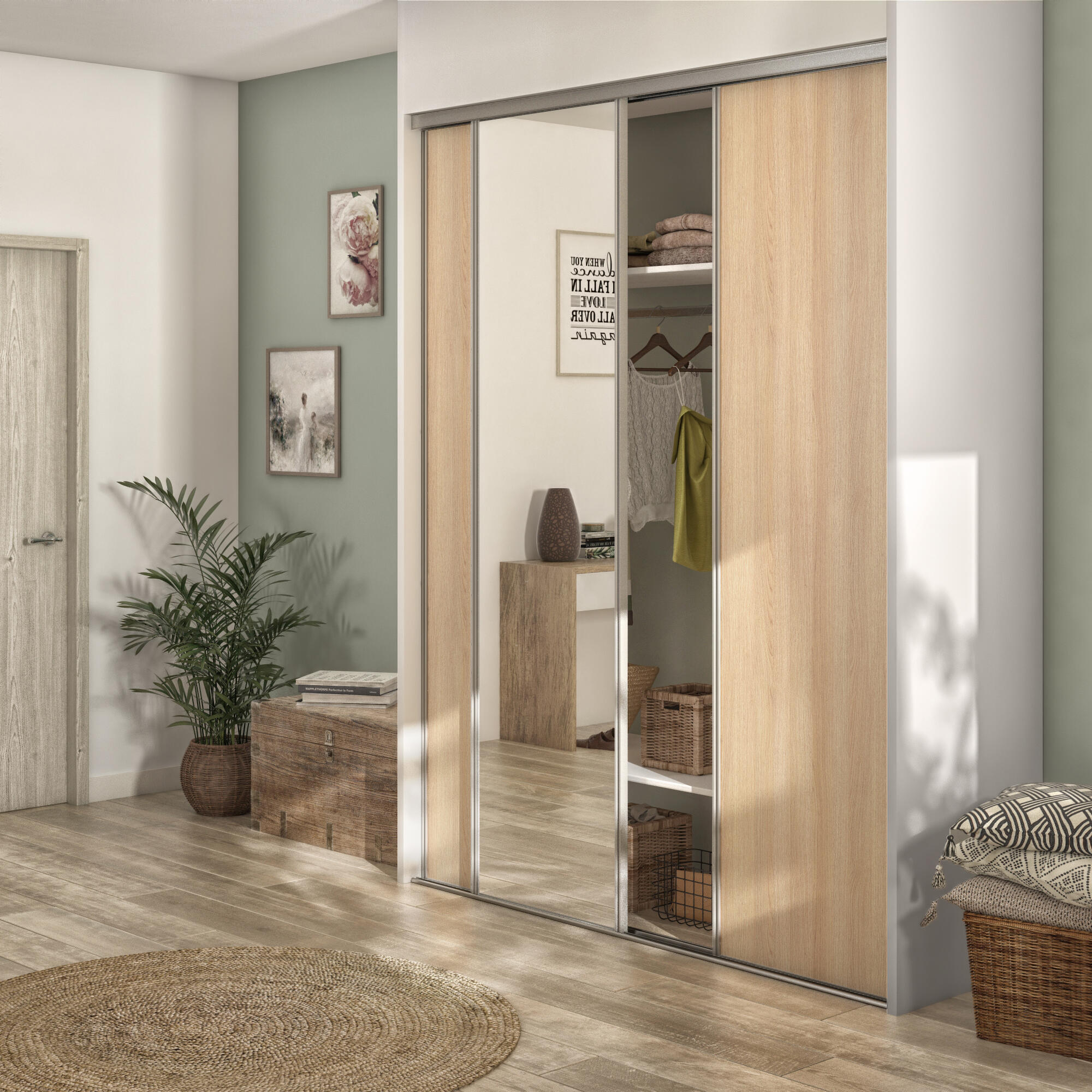 Portes de placard coulissantes Naturel/Reflect, 3 portes, l194xH250cm ...